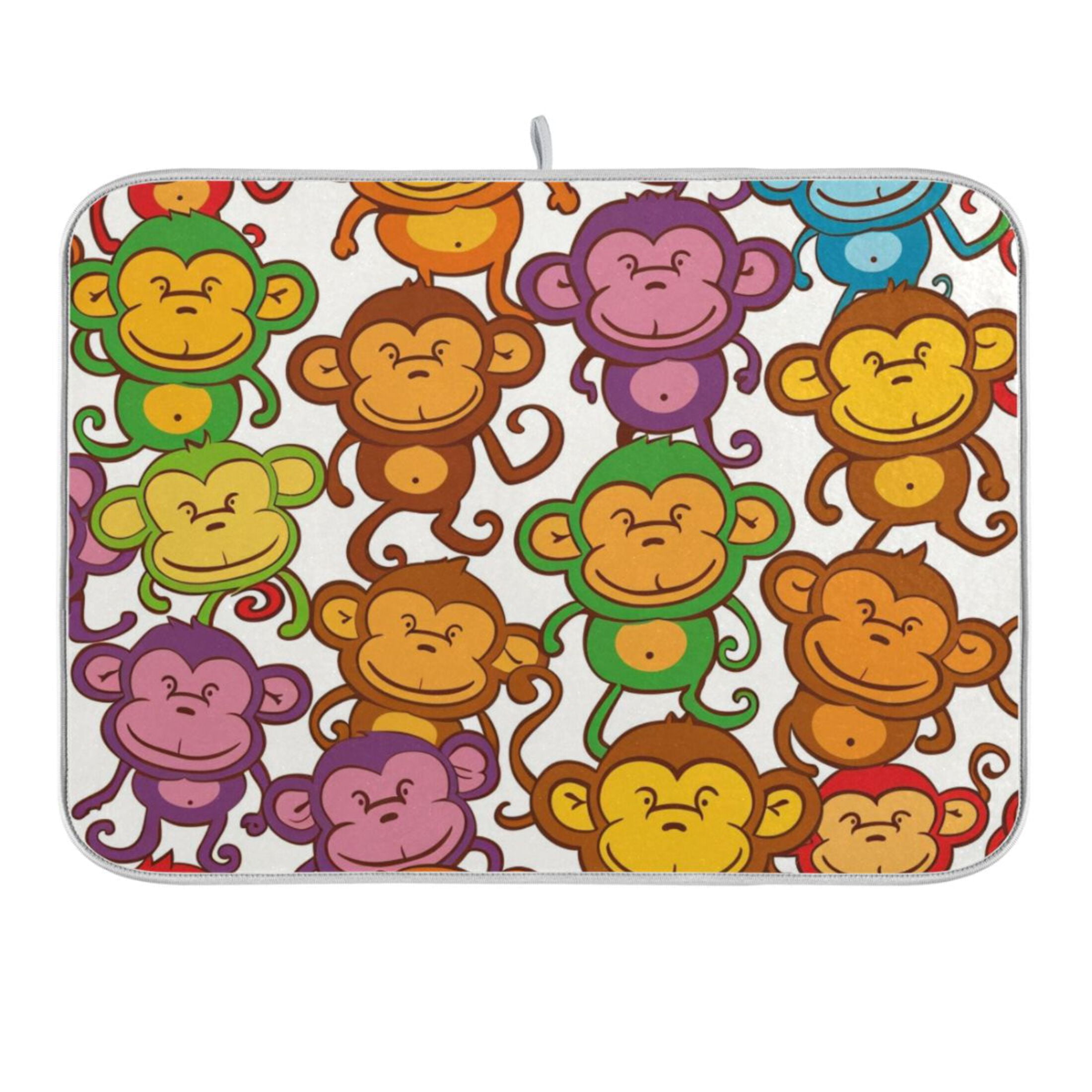 Cartoon Colorful Monkey Dish Drying Mat for Kitchen Counter 16x18 In ...