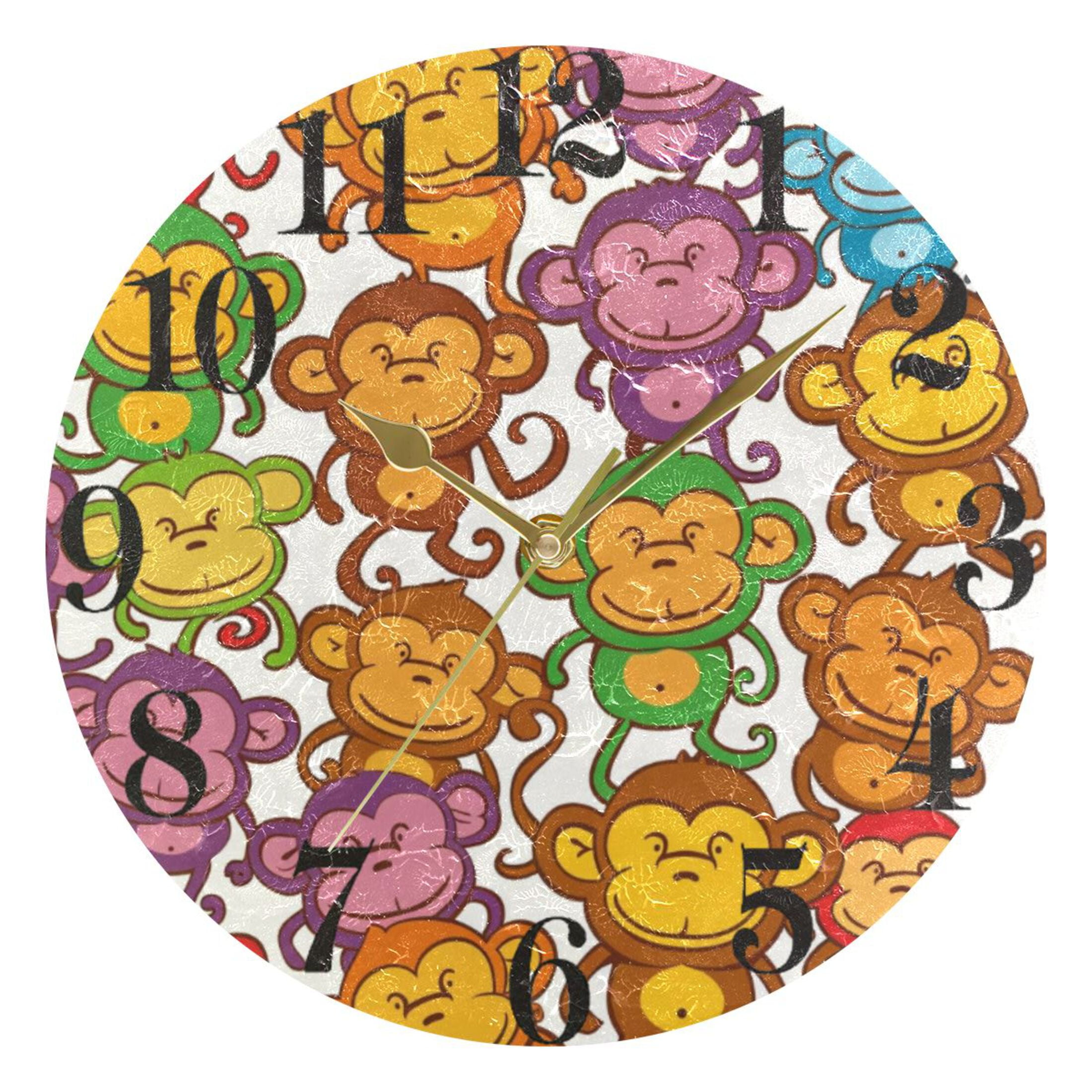 Cartoon Colorful Monkey Wall Clock 9.8 inch Battery Operated Clocks Non ...