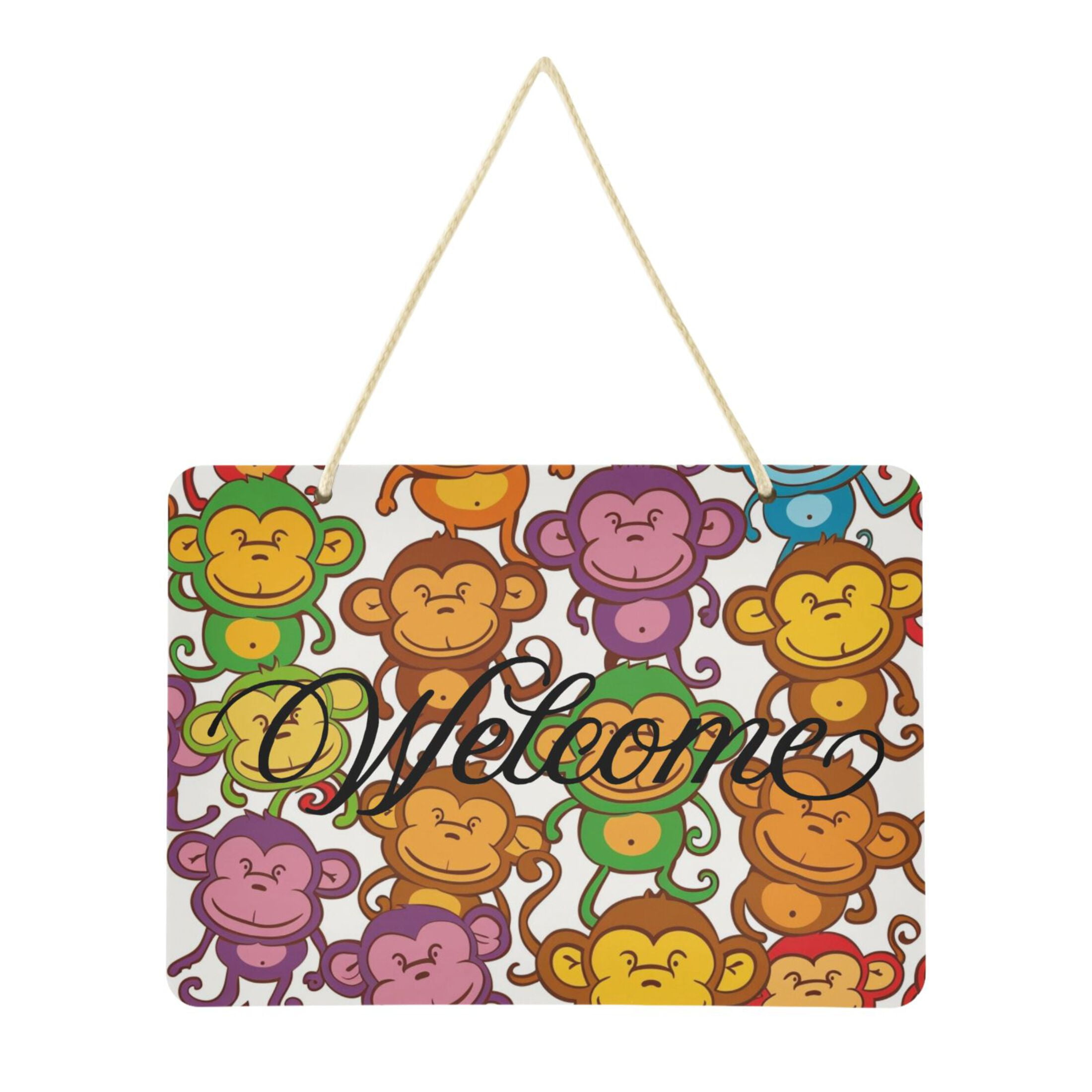 Cartoon Colorful Monkey Welcome Sign Front Door PVC 14x10 inch Hanger ...