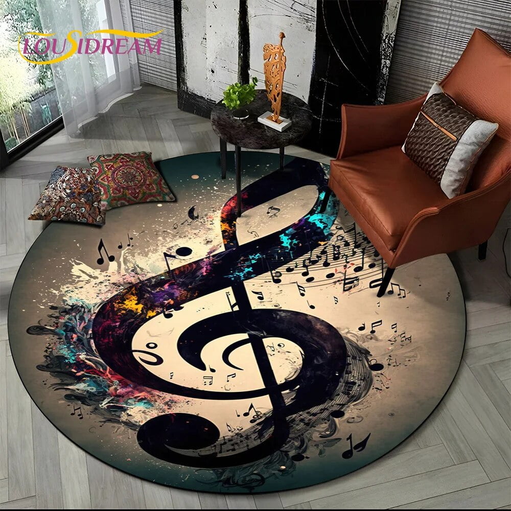 Cartoon Colorful Musical Note Music Score Round Carpet Rug for Living ...
