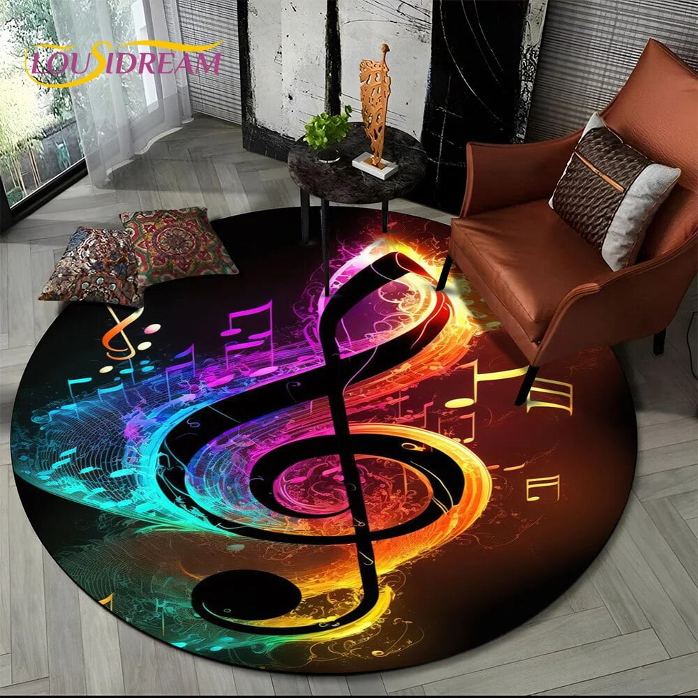 Cartoon Colorful Musical Note Music Score Round Carpet Rug for Living ...
