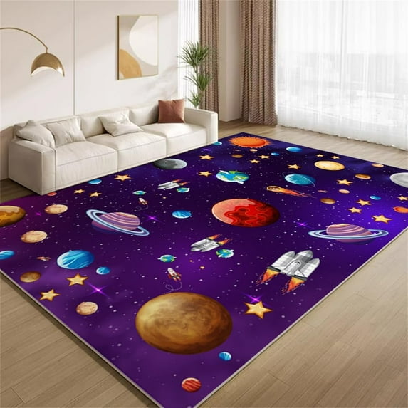 Cartoon Colorful Planet Rug 5x7ft Area Rugs Modern Purple Space Rugs ...