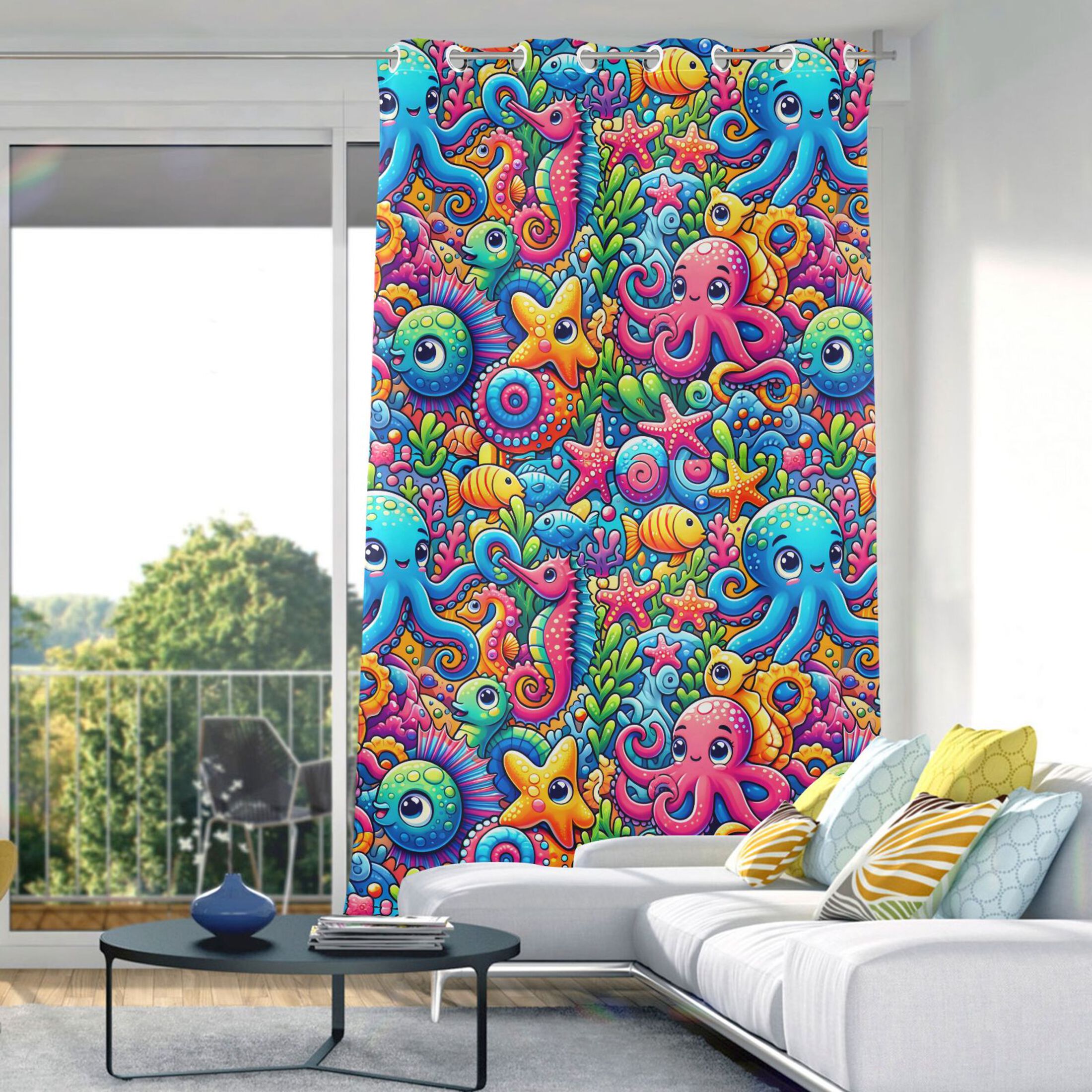 Cartoon Colorful Sea Animals Blackout Curtains W82 x L42 1 Panel Window Curtain for Bedroom ...