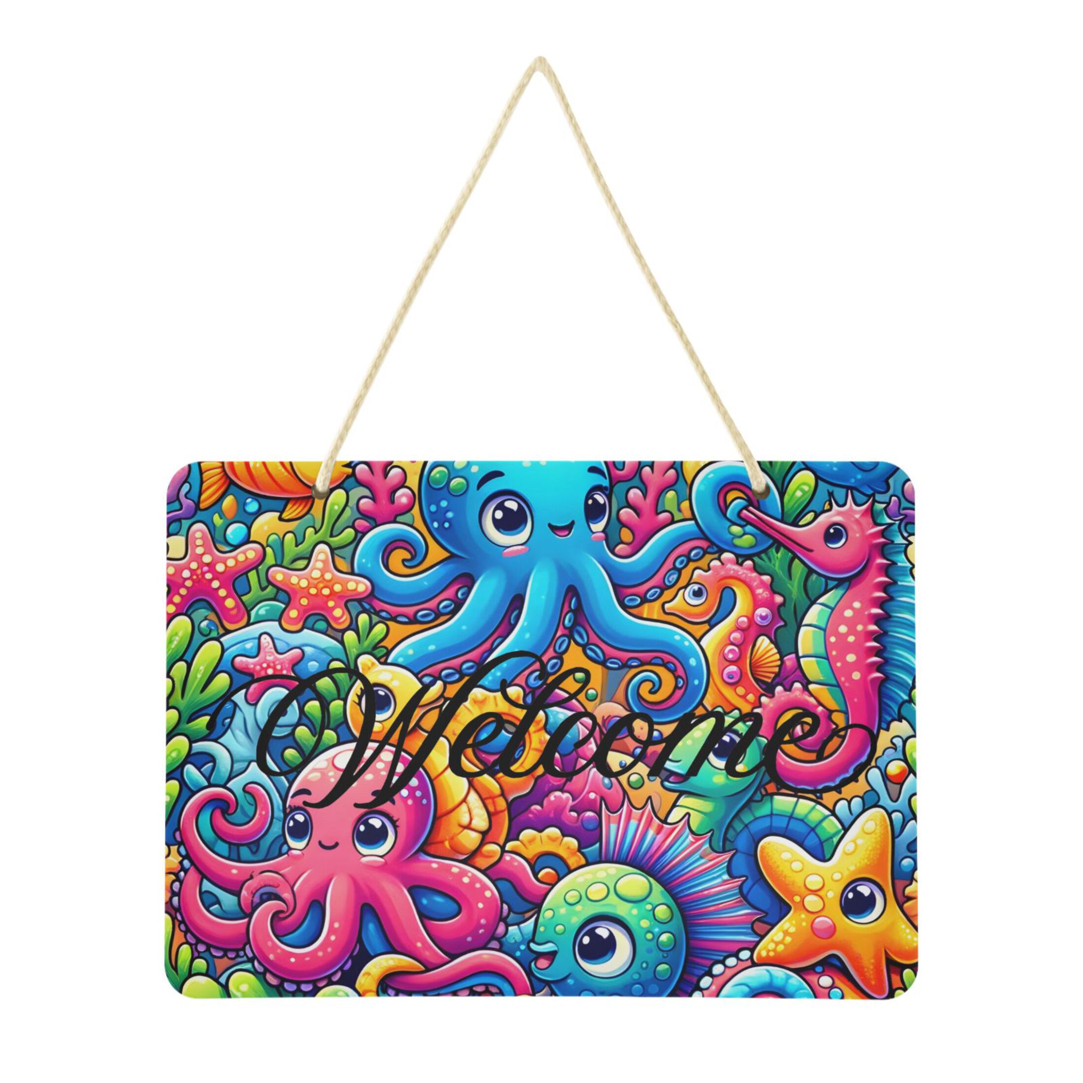 Cartoon Colorful Sea Animals Welcome Sign Front Door PVC 14x10 inch ...