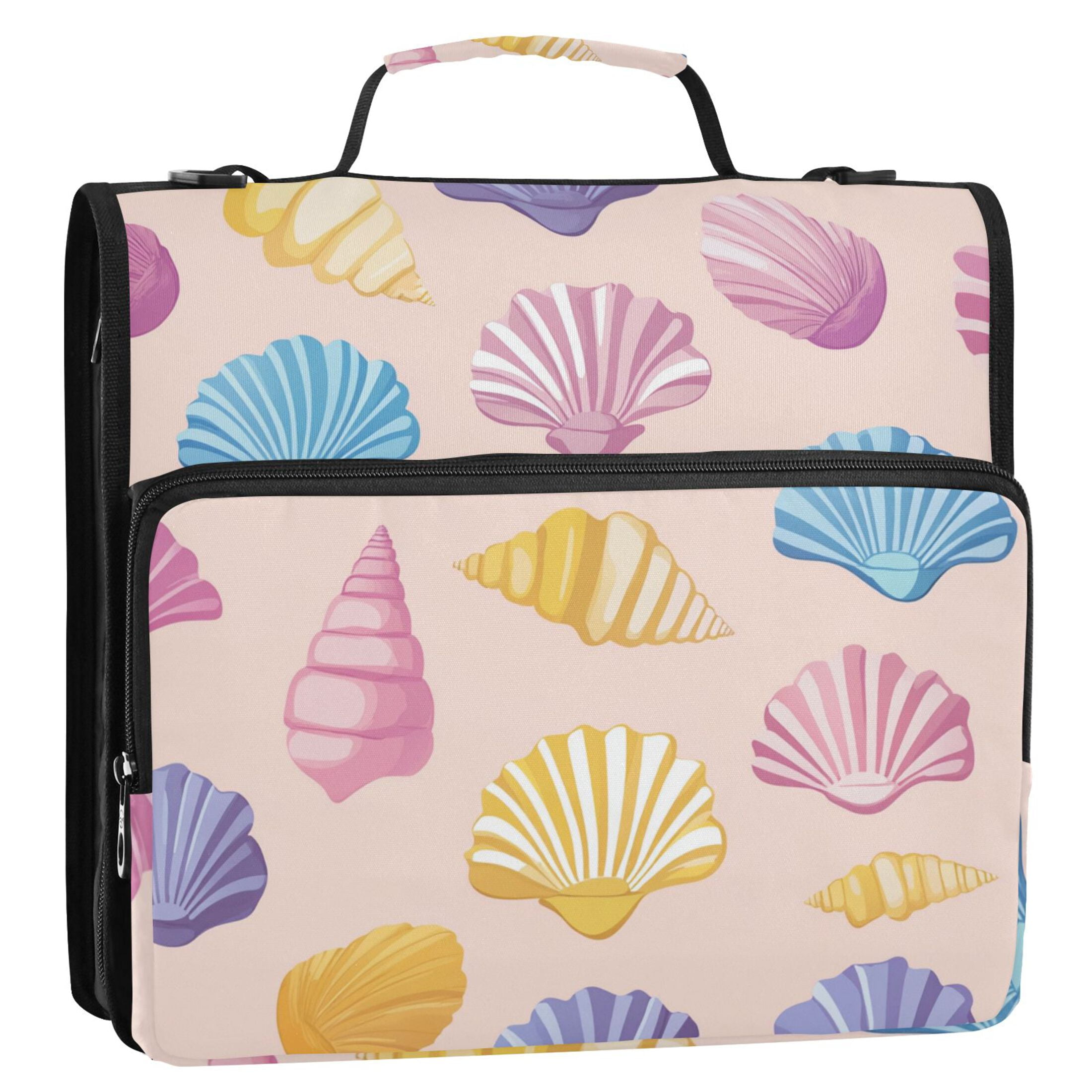 Cartoon Colorful Seashells Binder Bag with Shoulder Strap 3 Ring Zipper ...