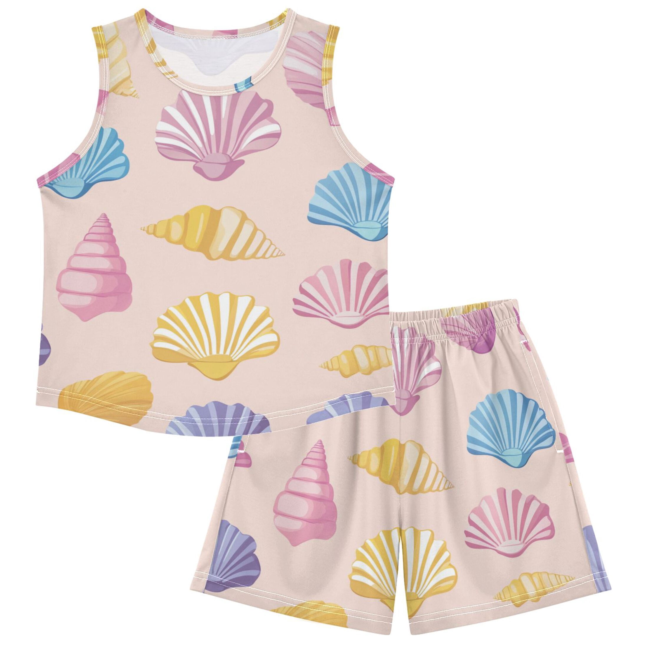 Cartoon Colorful Seashells Pajamas Set Sleeveless Sleepwear Tank Tops ...