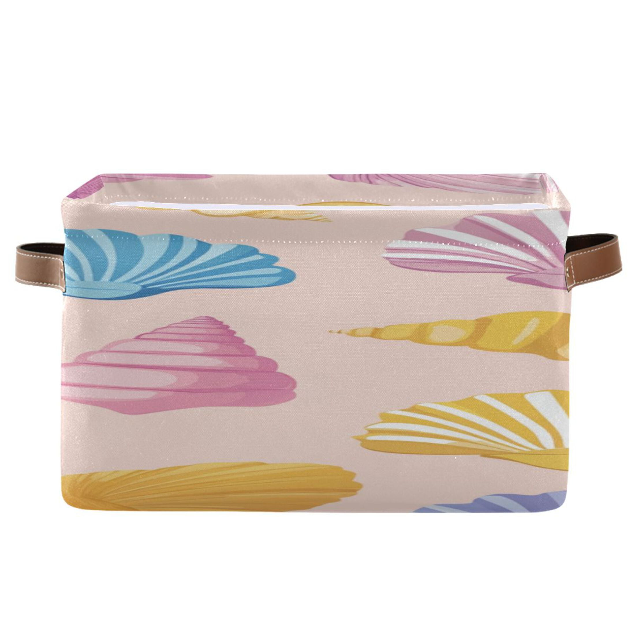 Cartoon Colorful Seashells Square Storage Bins with Handles Collapsible ...