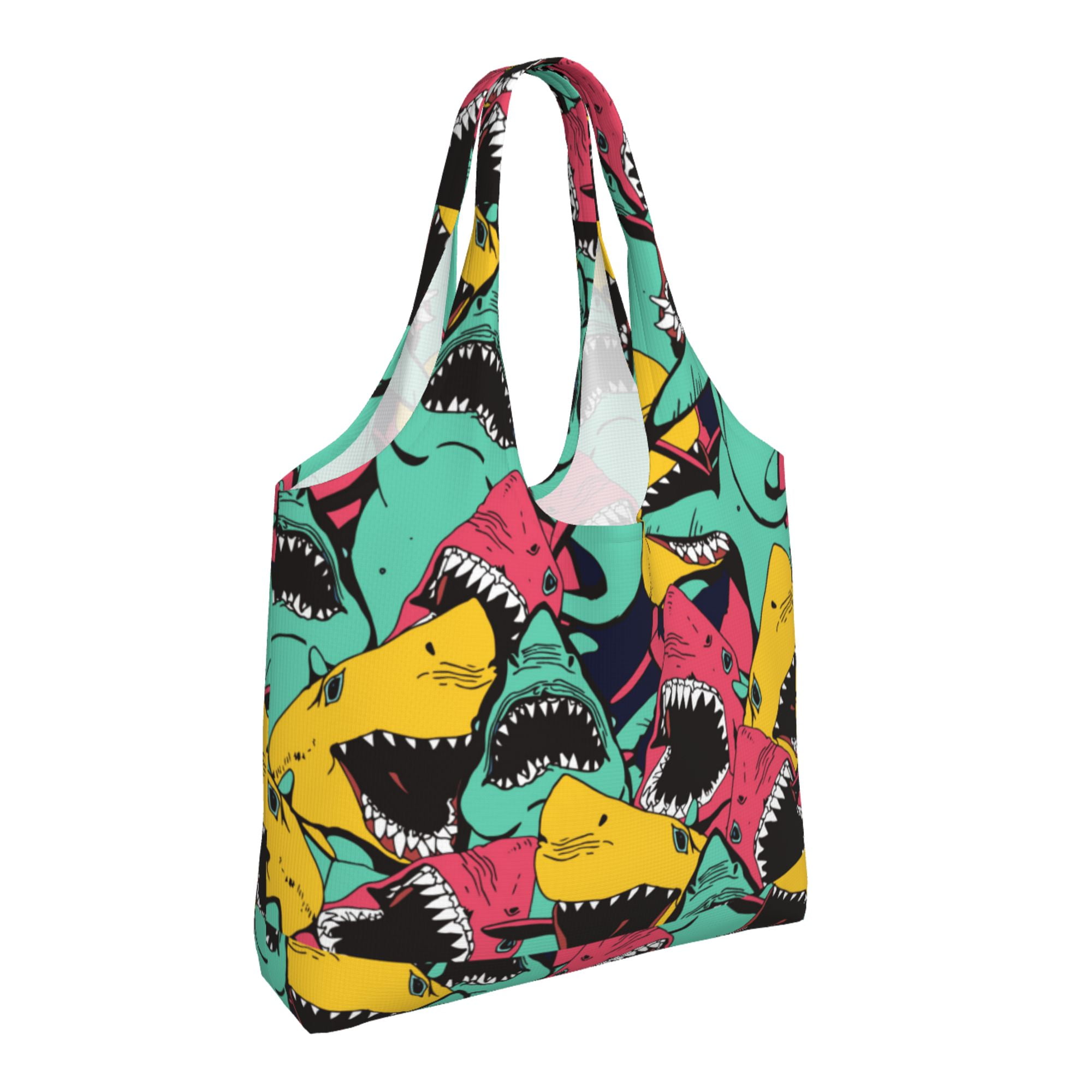 Cartoon Colorful Shark Canvas Tote Pocket For Women,Totes Bag With ...