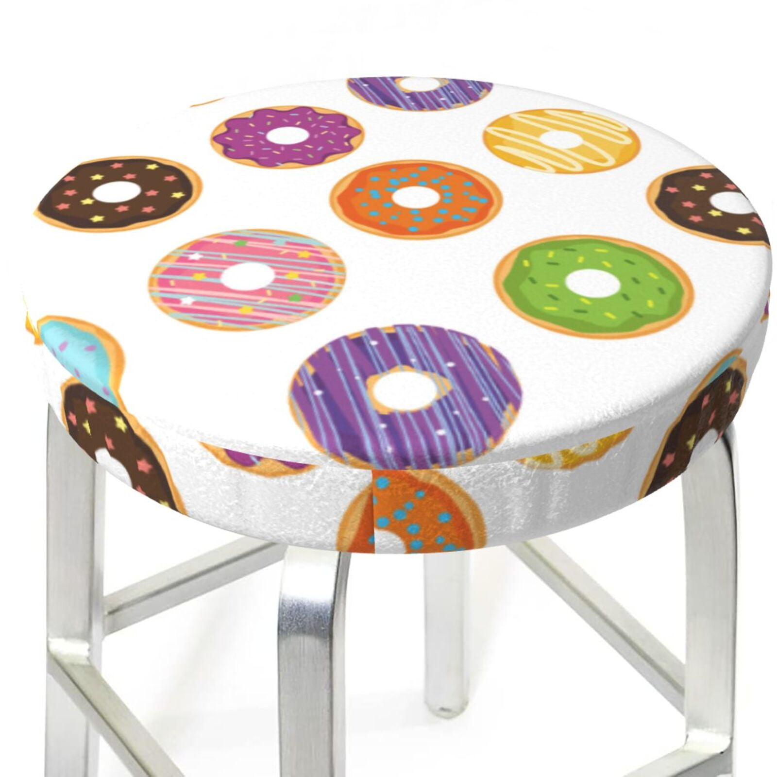Cartoon Colourful Donuts Bar Stool Covers Round - Washable Round Seat ...