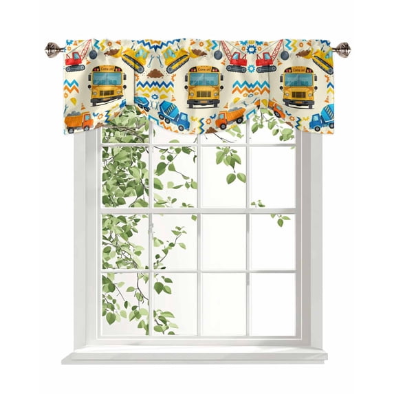 Cartoon Come on Tie Up Valances Curtain, Excavator Mixer Truck Wrench ...