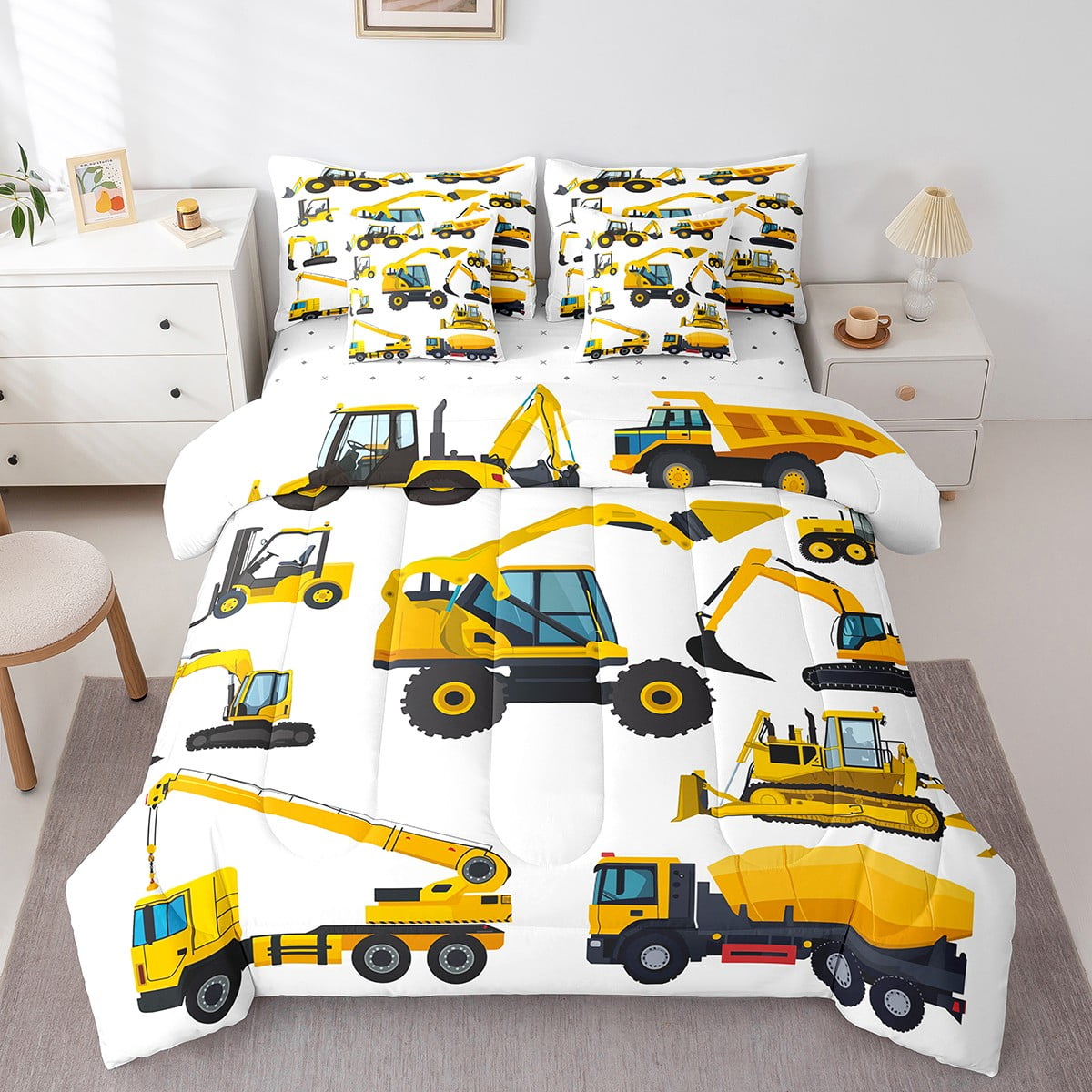 Cartoon Construction Bed in a Bag Queen Comforter Set 7 Piece,Excavator ...