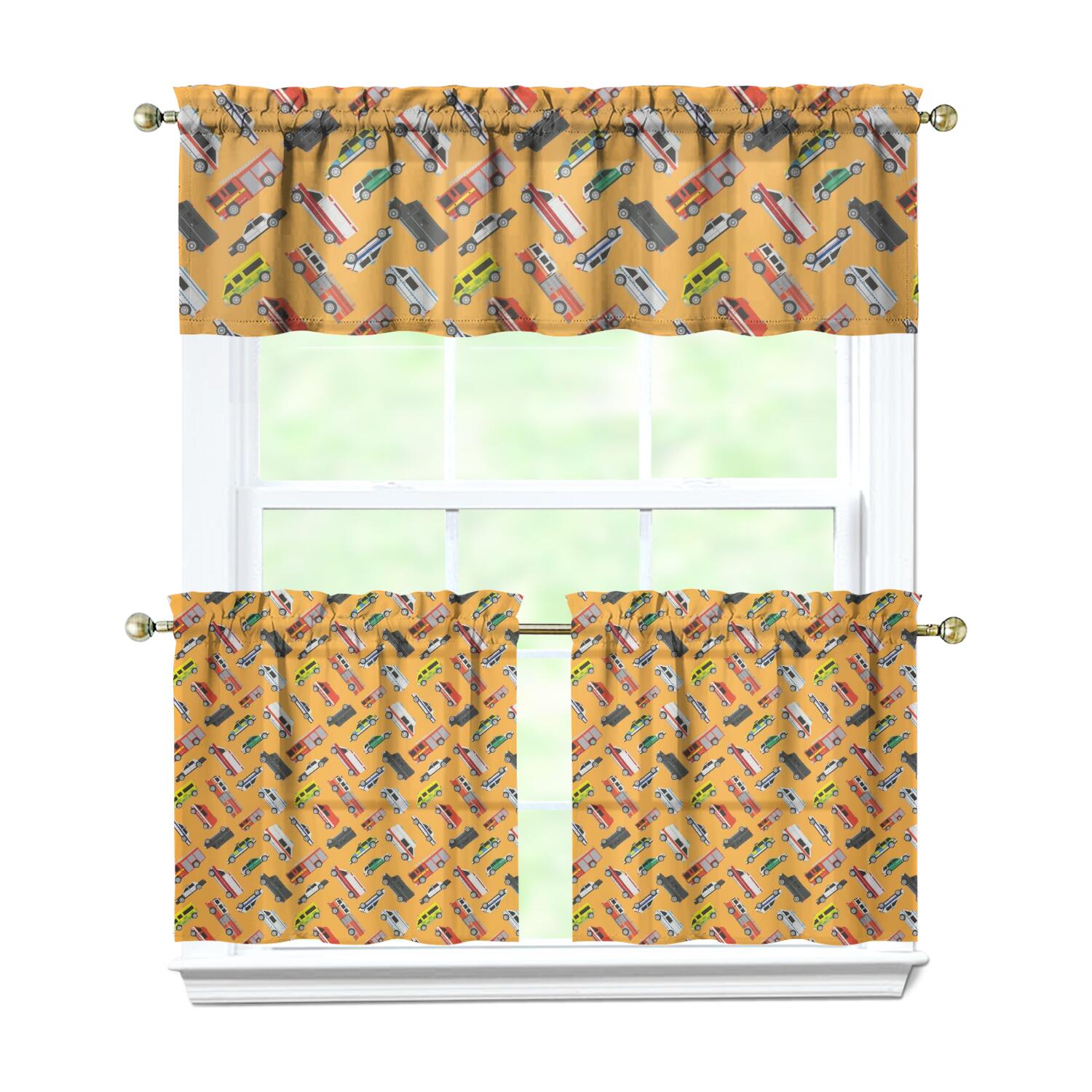 Cartoon Construction Kitchen Curtains Set - Fire Truck, Tractor ...