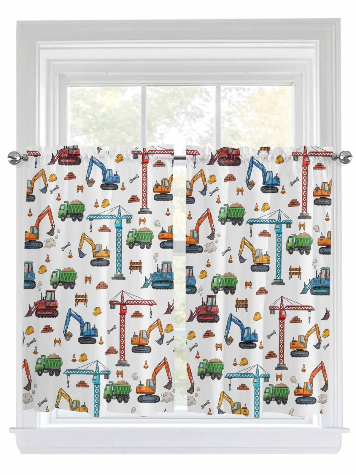 Cartoon Construction Vehicle Kitchen Curtains 45 Inch Length, Modern ...