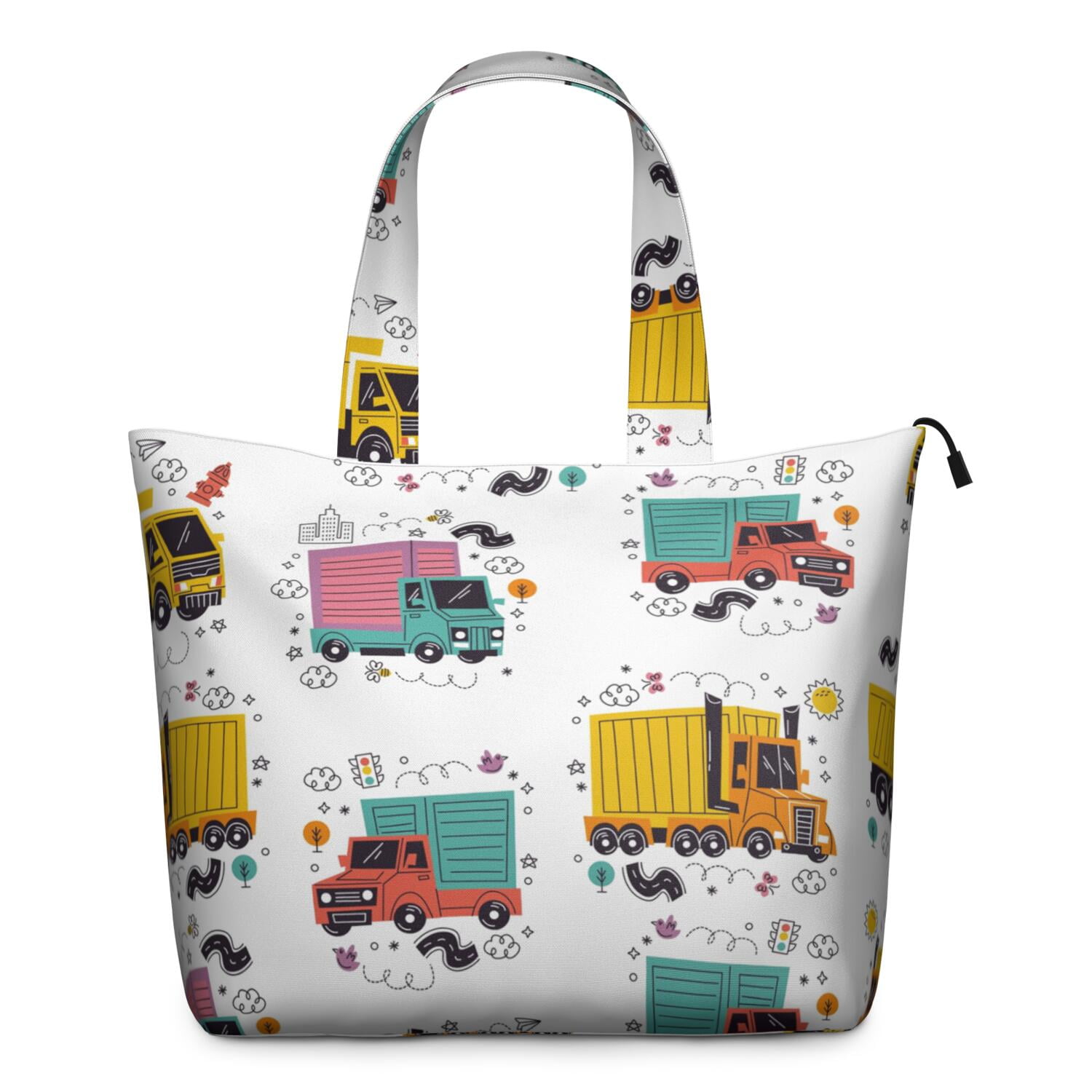 Cartoon Construction Vehicle Lightweight Travel Tote - Zippered ...