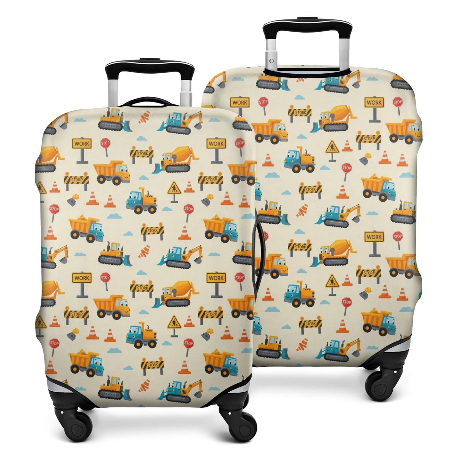 Cartoon Construction Vehicles Barriers Beige Pattern Luggage Cover ...