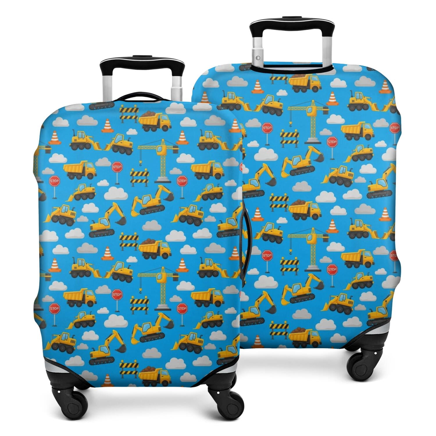 Cartoon Construction Vehicles Barriers Blue Pattern Luggage Cover ...