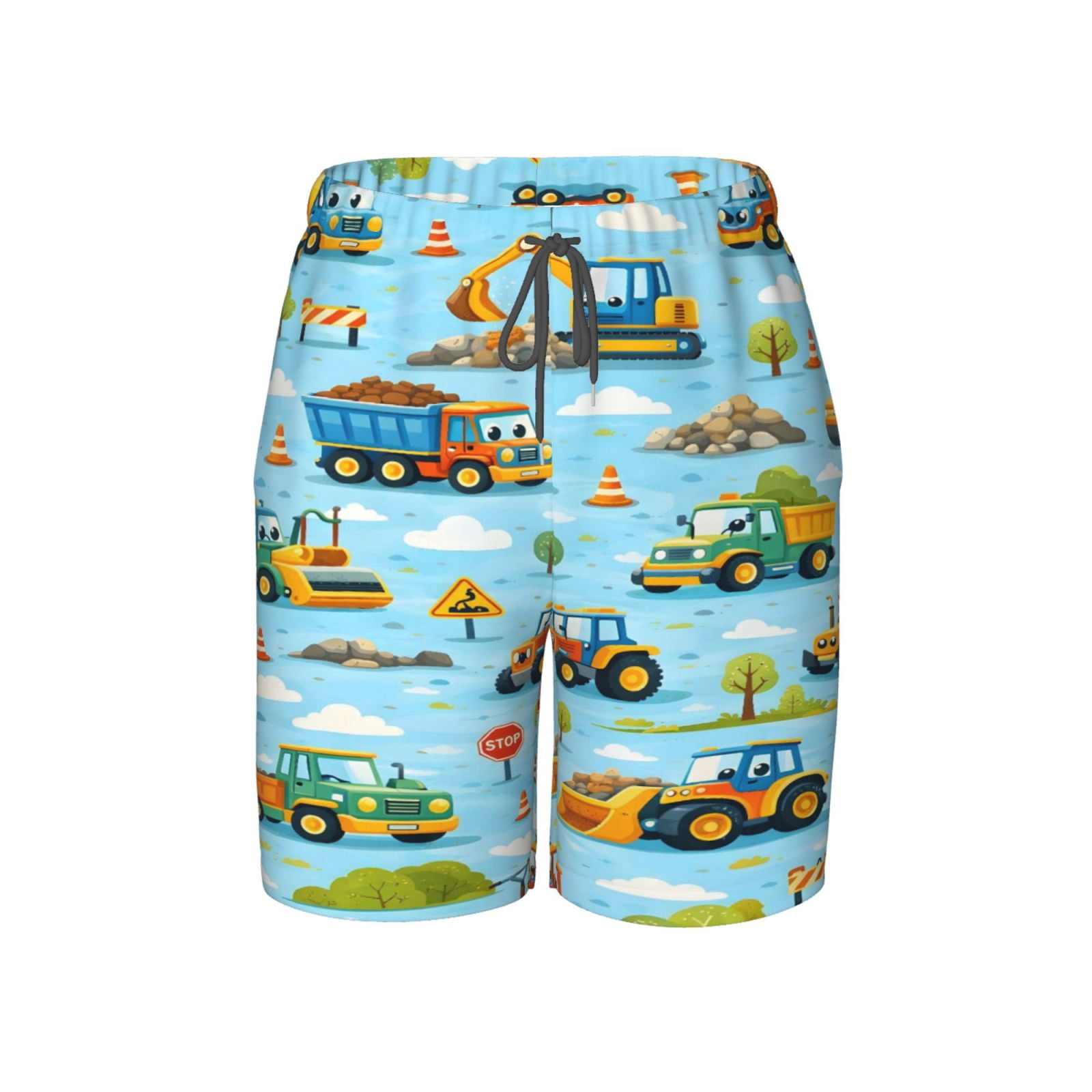 Cartoon Construction Vehicles Beach Pants Lightweight Teen Shorts with ...