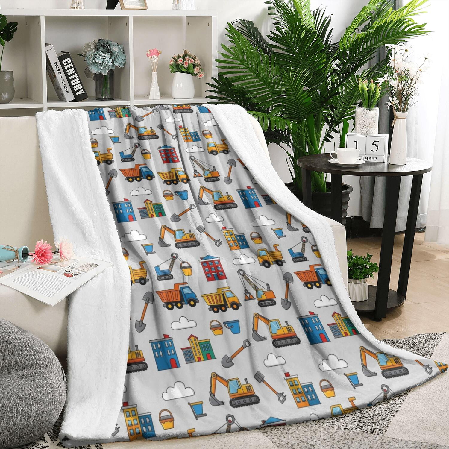 Cartoon Construction Vehicles Buildings Blanket,Comfortable Soft ...