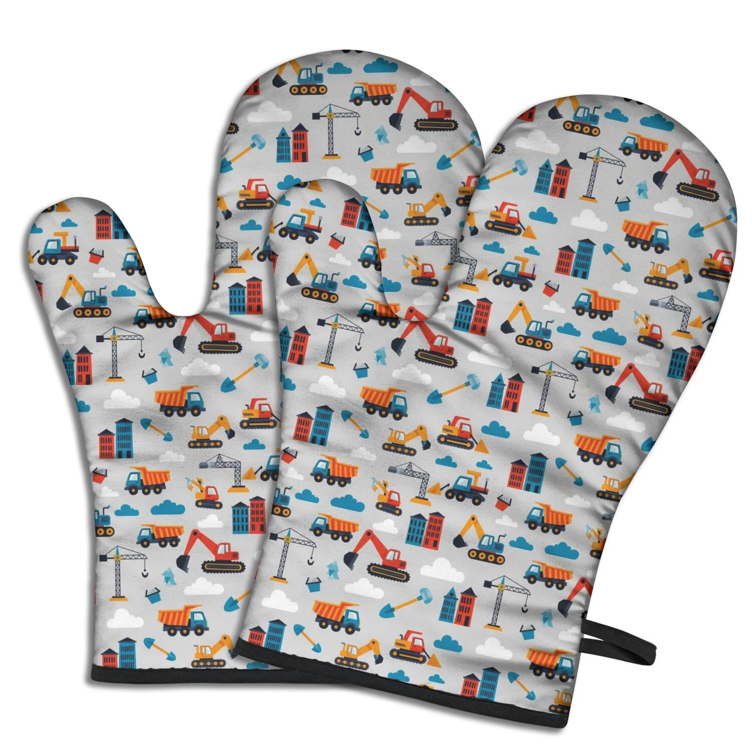 Cartoon Construction Vehicles Buildings Gray Pattern Shower Curtain ...