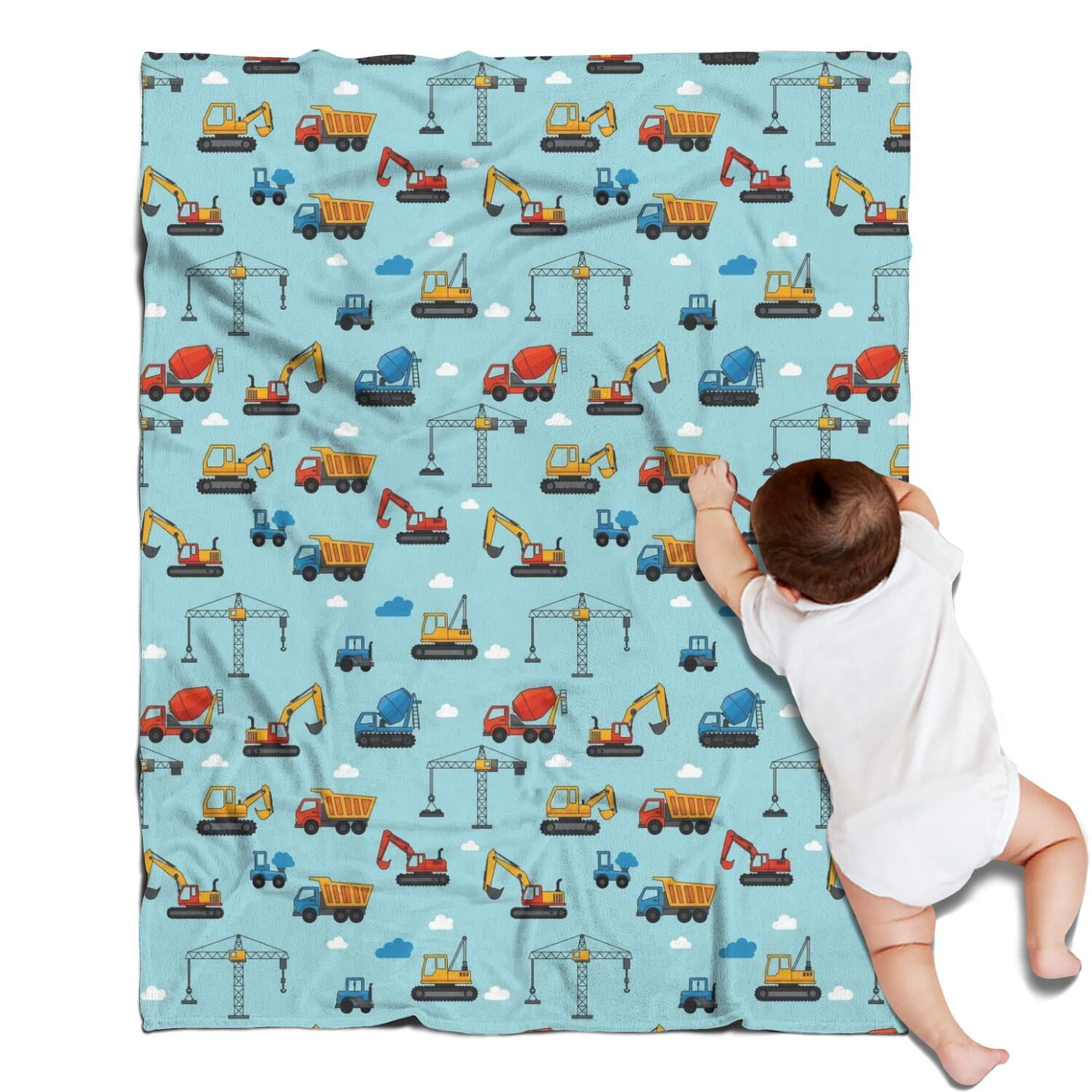 Cartoon Construction Vehicles Cranes Blue Pattern Blanket,Comfortable ...