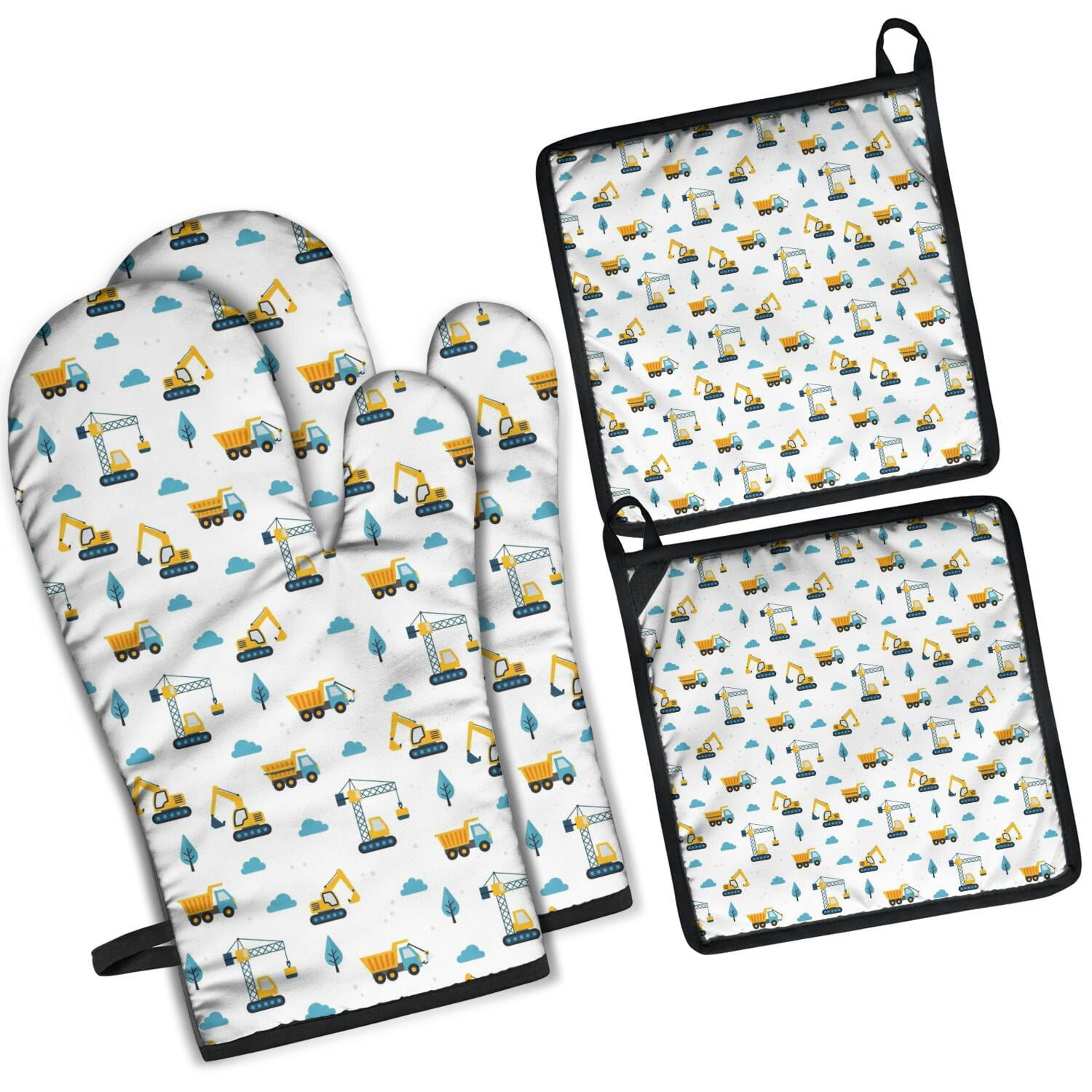 Cartoon Construction Vehicles Cranes White Pattern Kitchen Oven Mitt ...