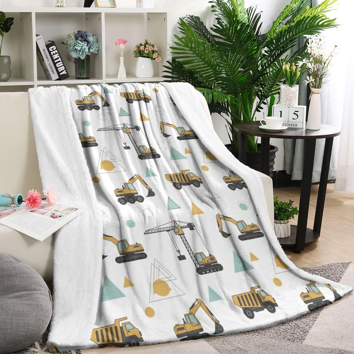 Cartoon Construction Vehicles Geometric Shapes Blanket,Comfortable Soft ...