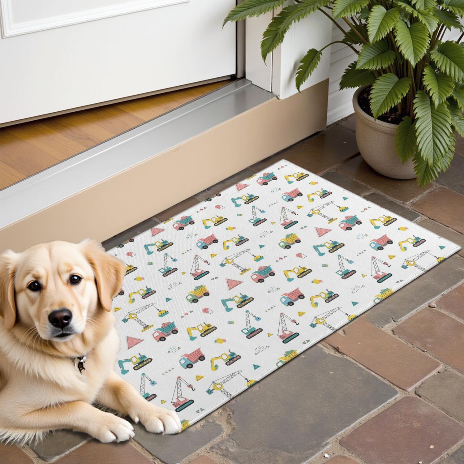Cartoon Construction Vehicles Geometric Shapes Door Rugs,Washable Non ...
