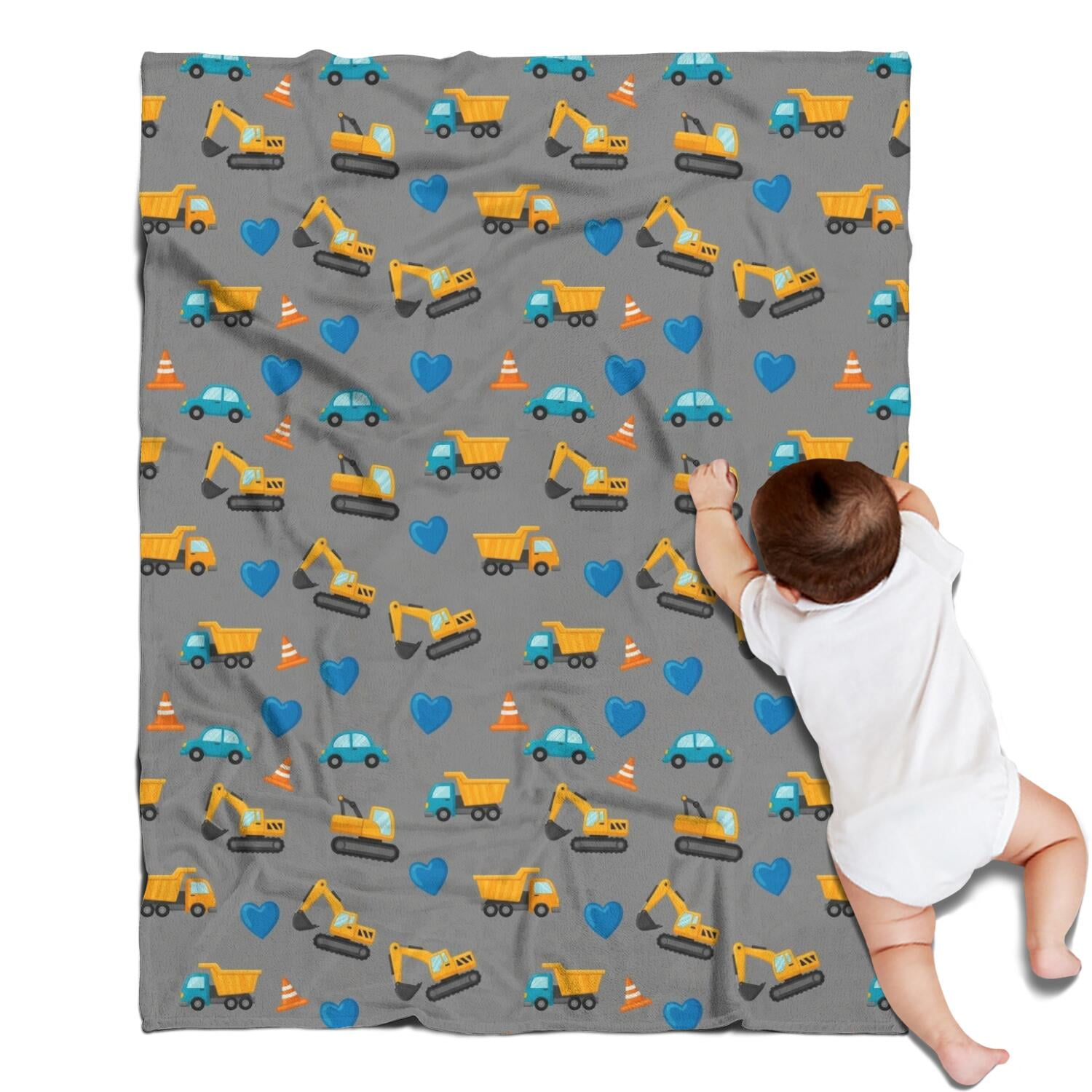 Cartoon Construction Vehicles Hearts Blanket,Comfortable Soft Flannel ...