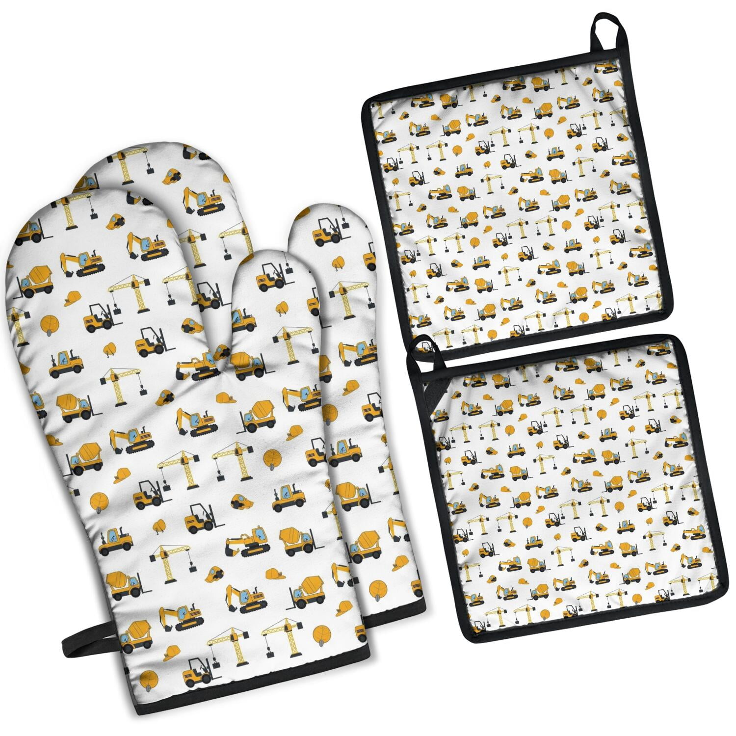 Cartoon Construction Vehicles Helmets White Pattern Kitchen Oven Mitt ...