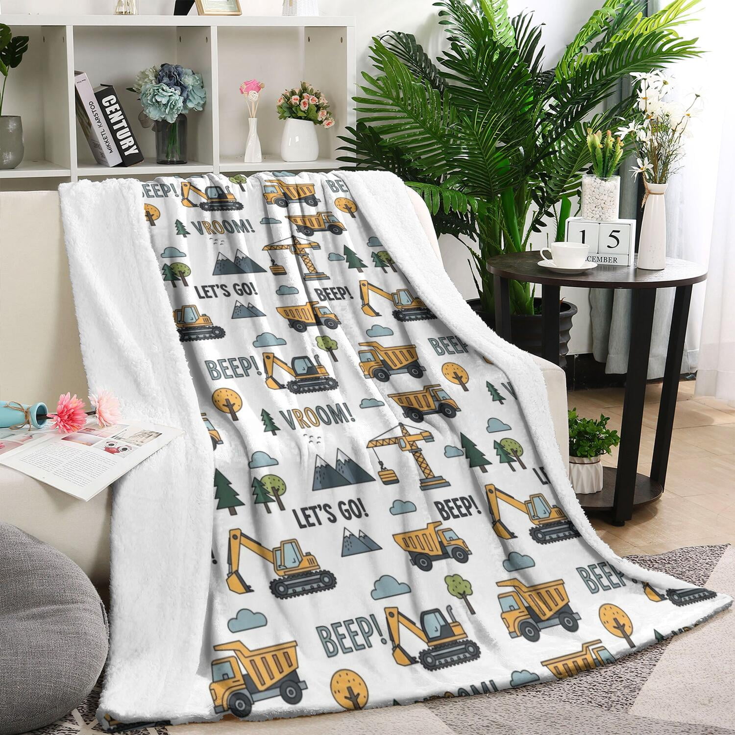 Cartoon Construction Vehicles Mountains Blanket,Comfortable Soft ...