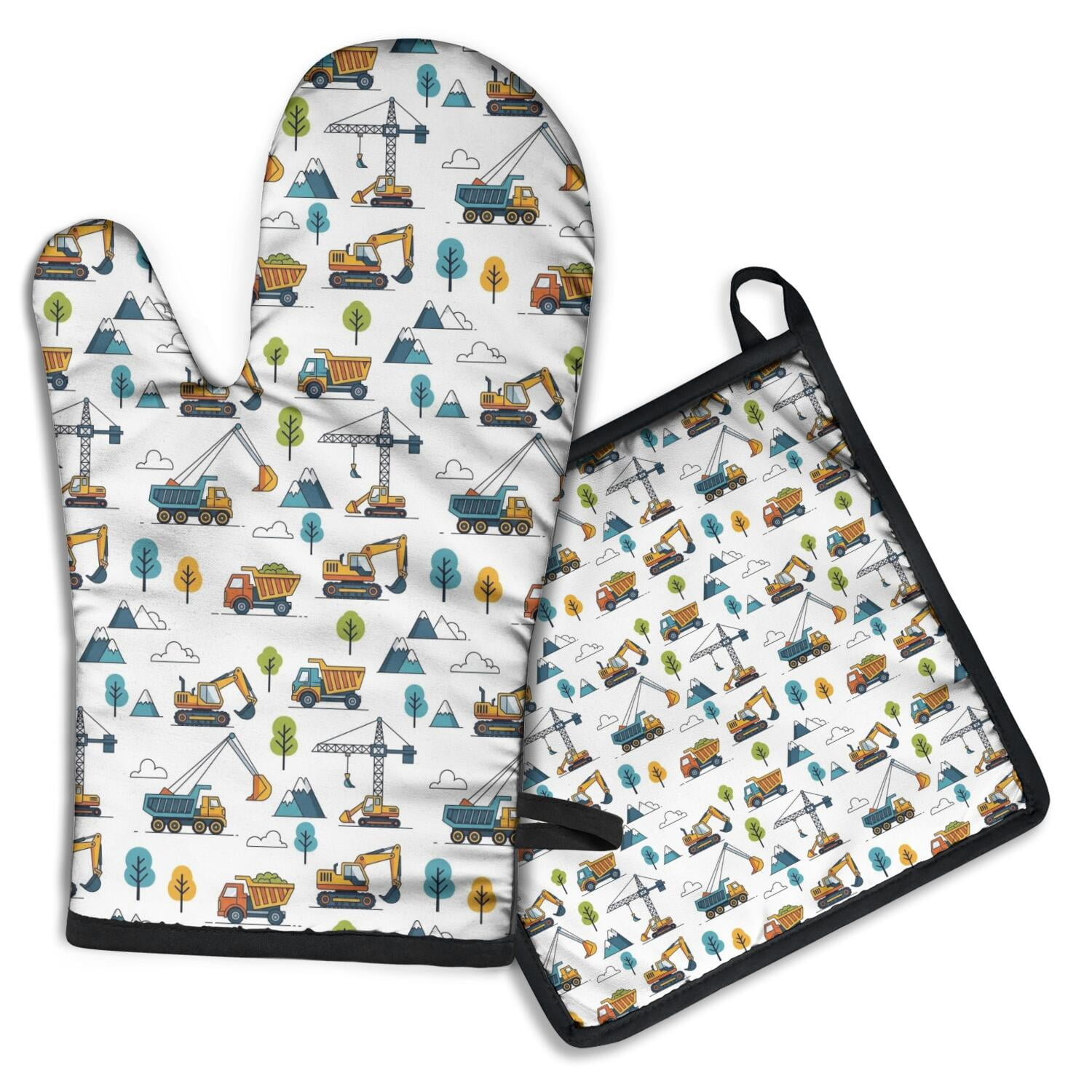 Cartoon Construction Vehicles Mountains Kitchen Oven Mitt and Pot ...
