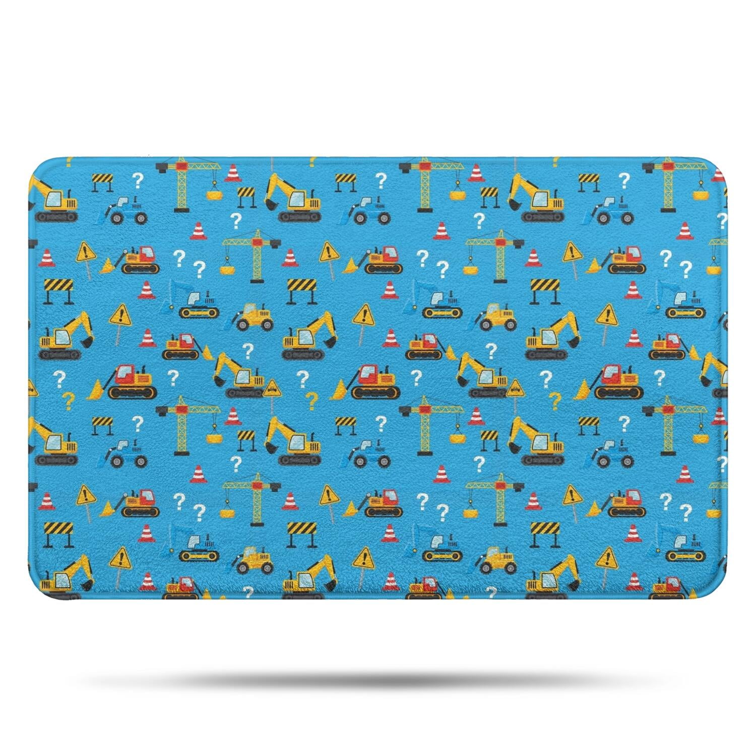 Cartoon Construction Vehicles Question Marks Bathroom Rugs Mat,Non Slip ...