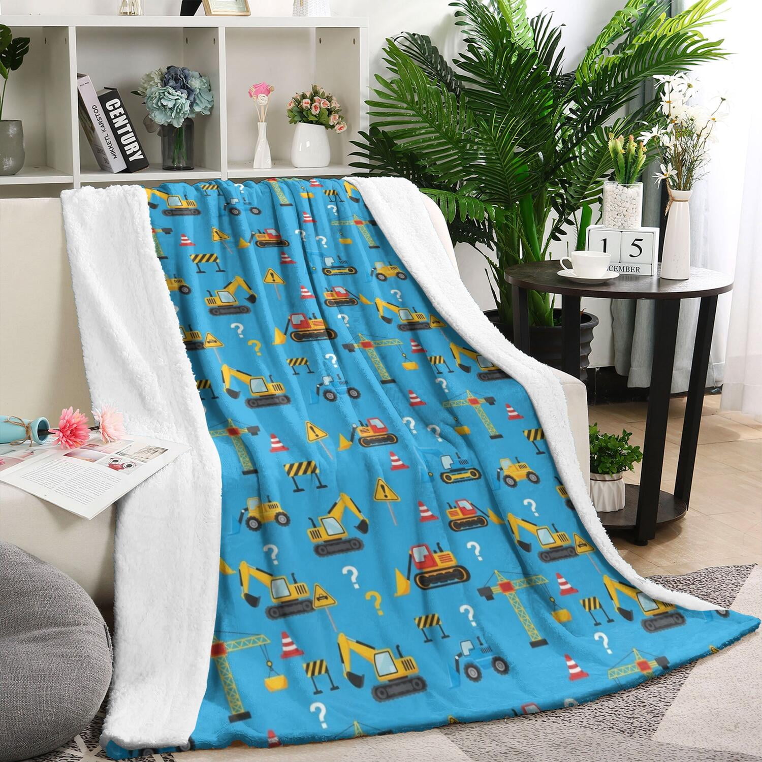 Cartoon Construction Vehicles Question Marks Blanket,Comfortable Soft ...