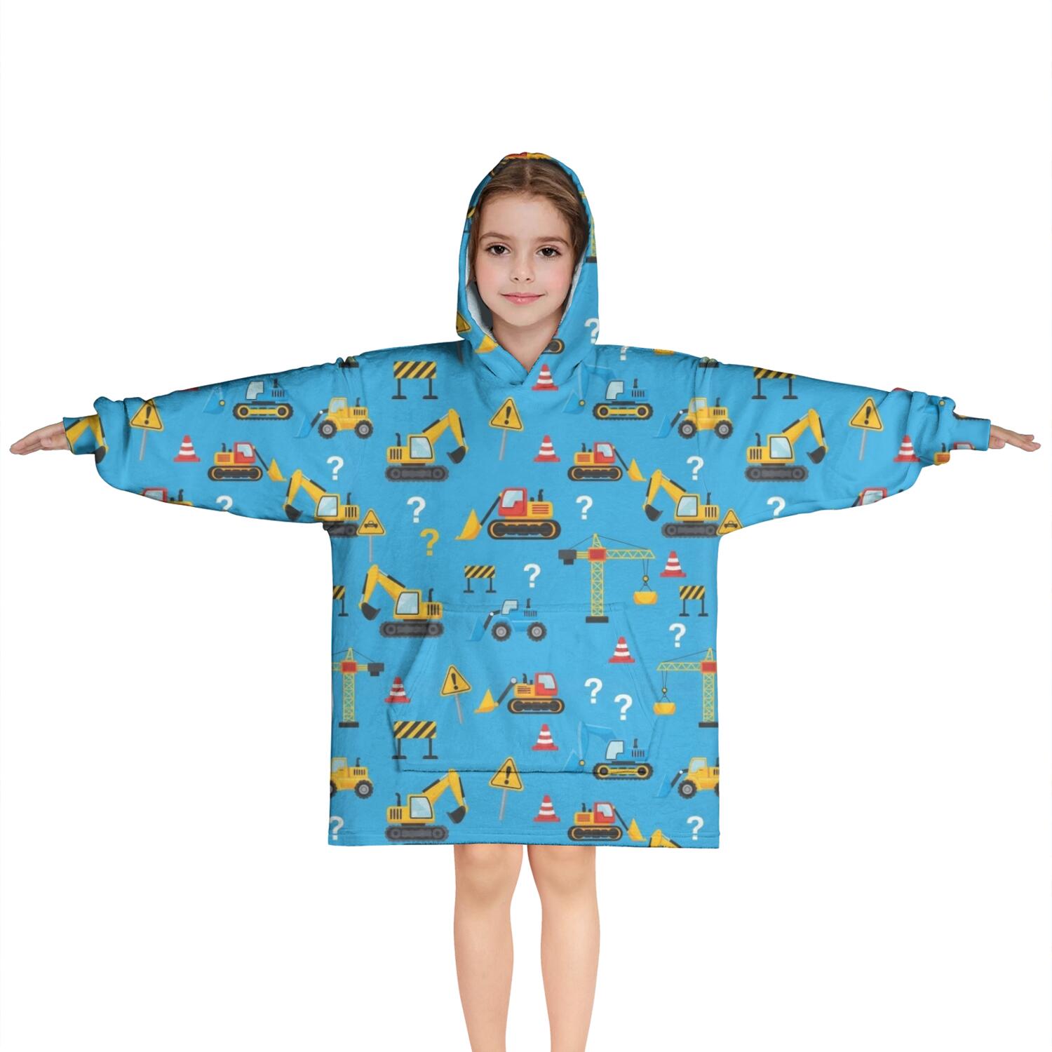 Cartoon Construction Vehicles Question Marks Blanket Hoodies for Kids 6 ...