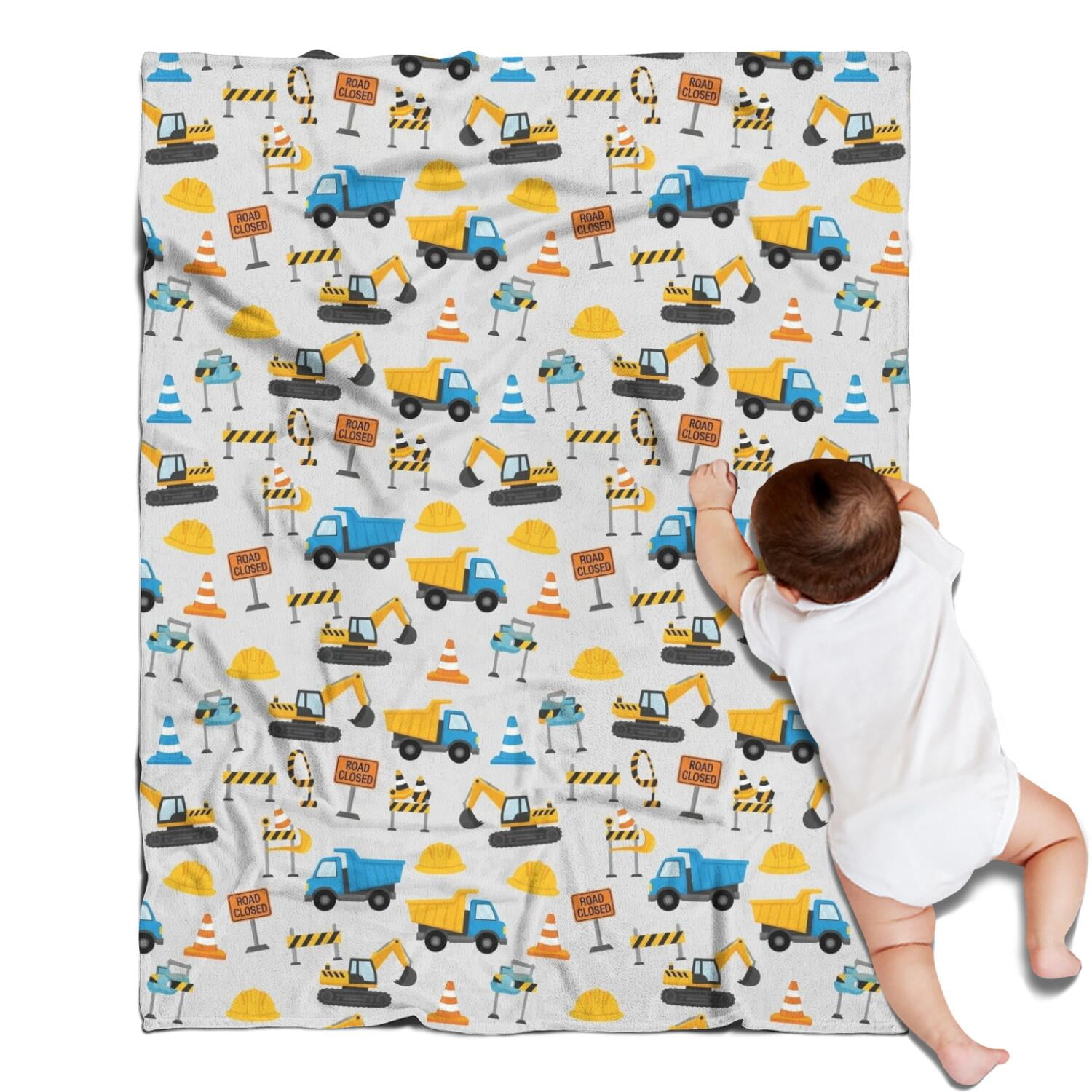 Cartoon Construction Vehicles Road Signs Blanket,Comfortable Soft Lamb ...