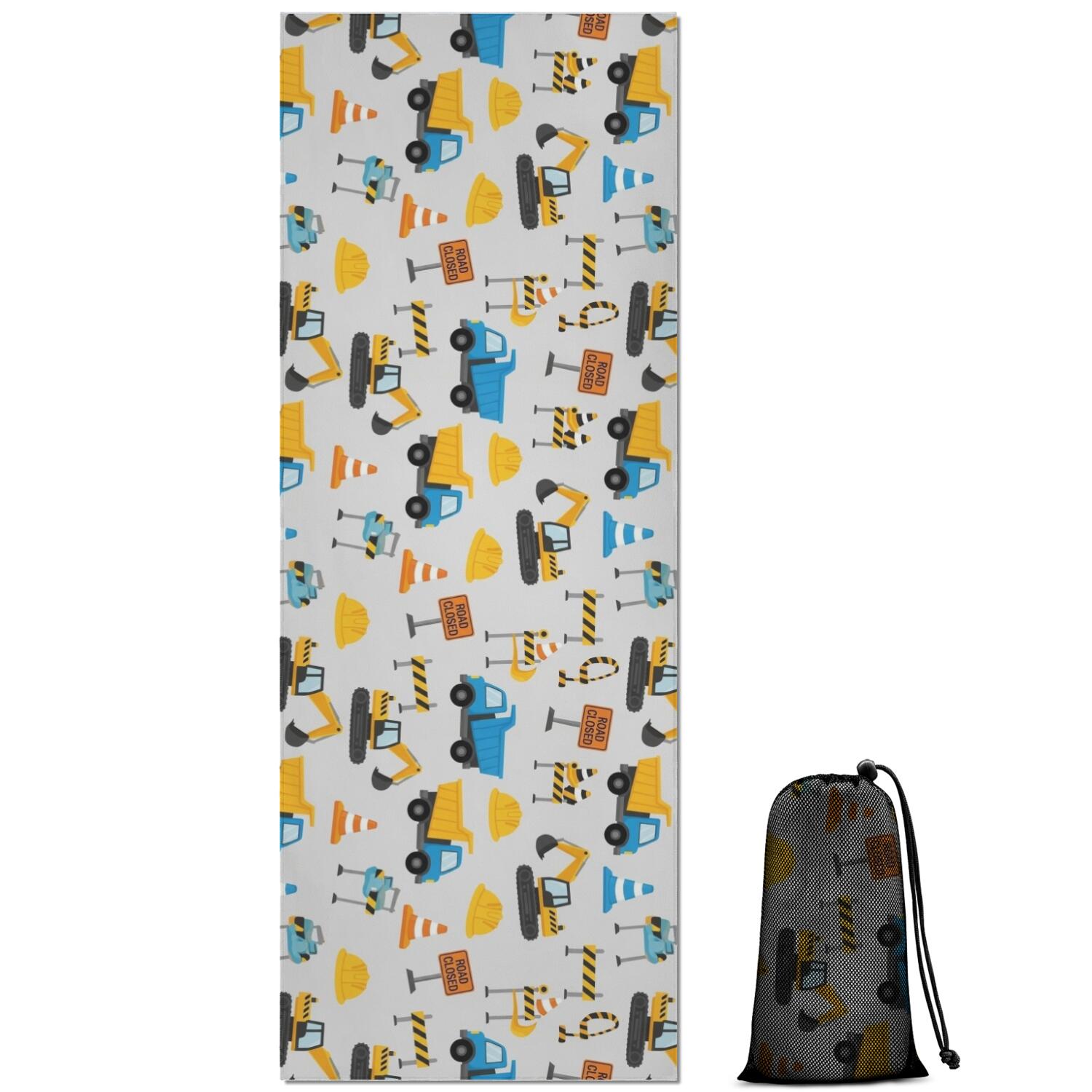 Cartoon Construction Vehicles Road Signs Hot Yoga Mat Towel Non Slip ...