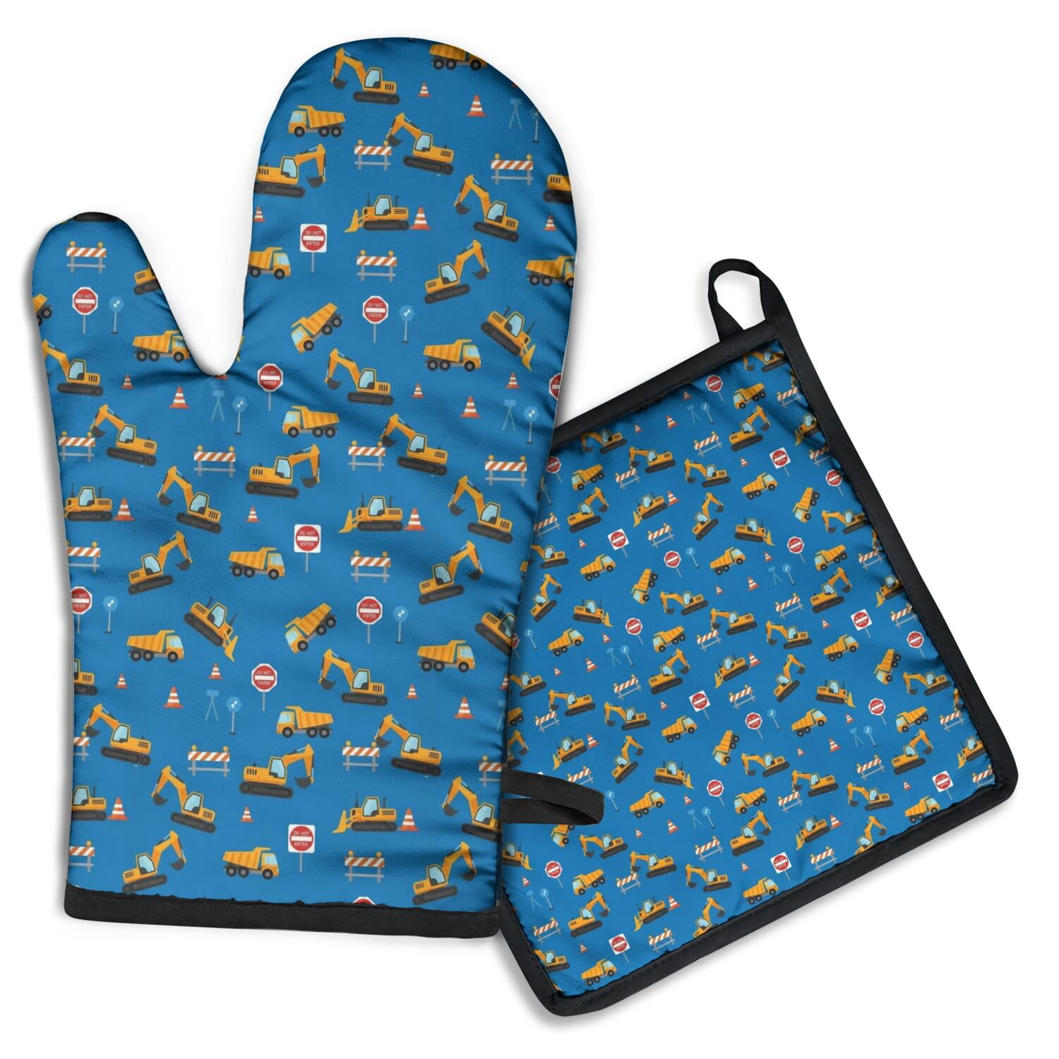 Cartoon Construction Vehicles Road Signs Kitchen Oven Mitt and Pot ...