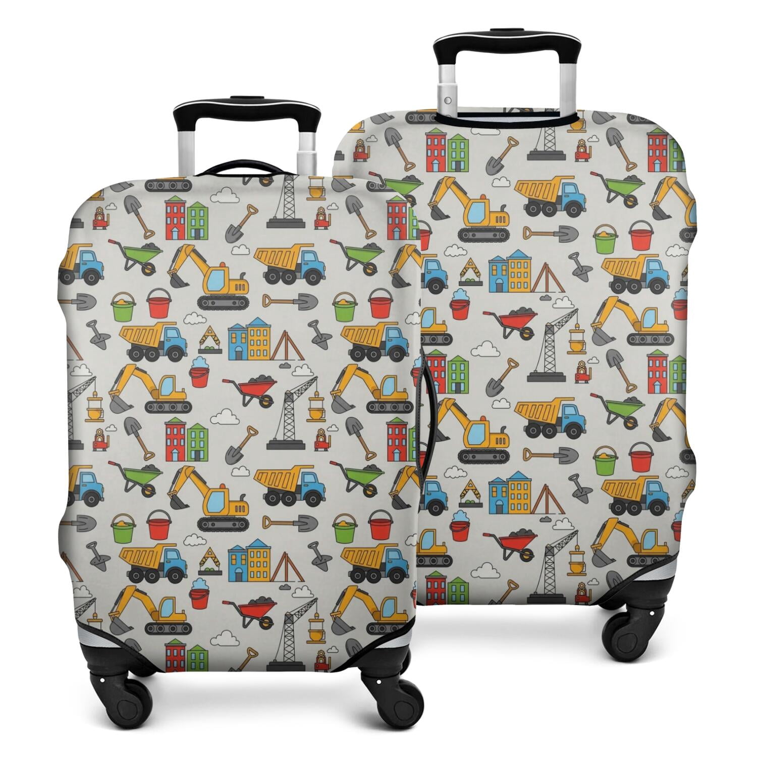 Cartoon Construction Vehicles Shovels Light Gray Pattern Luggage Cover ...