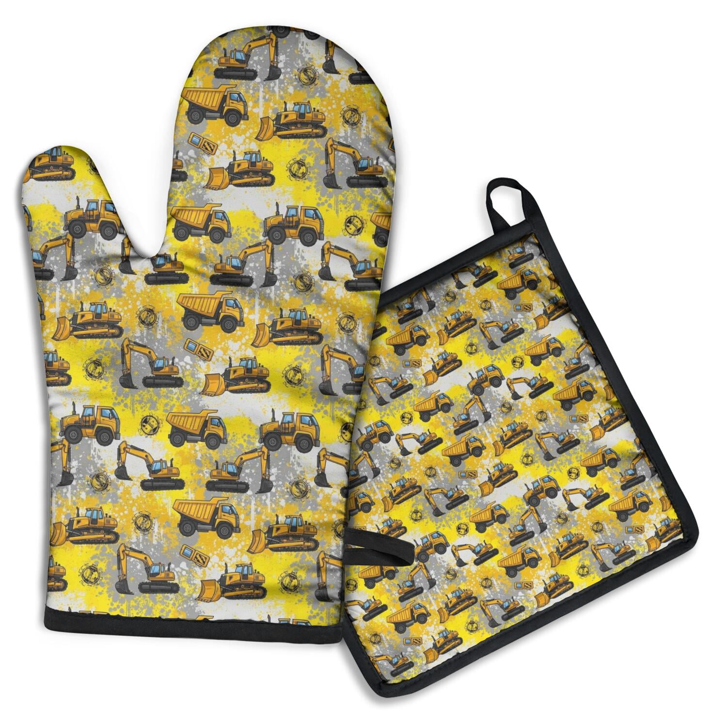 Cartoon Construction Vehicles Splashes Gray Pattern Kitchen Oven Mitt ...