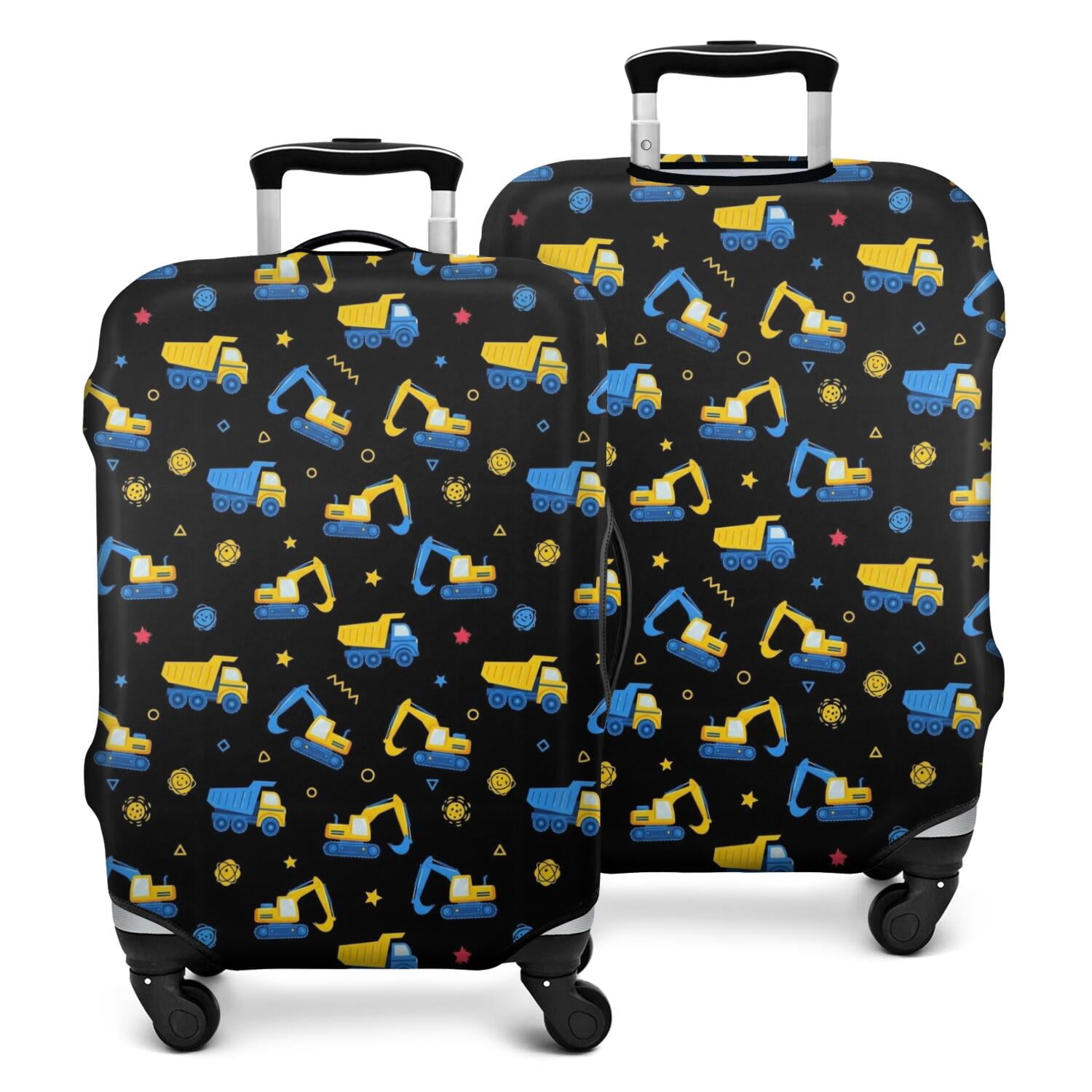 Cartoon Construction Vehicles Stars Black Pattern Luggage Cover Fashion ...