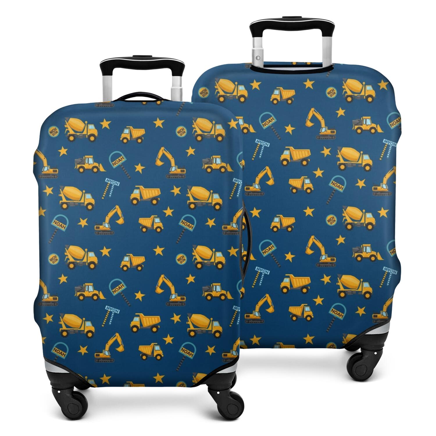 Cartoon Construction Vehicles Stars Dark Blue Pattern Luggage Cover ...