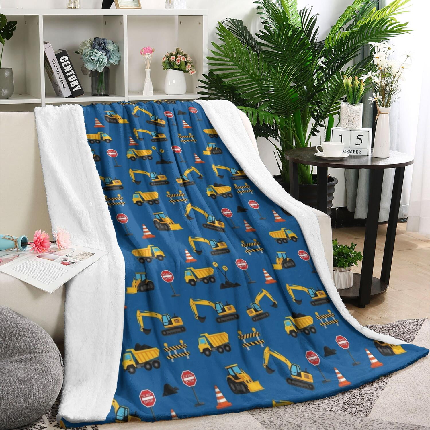Cartoon Construction Vehicles Traffic Signs Blanket,Comfortable Soft ...