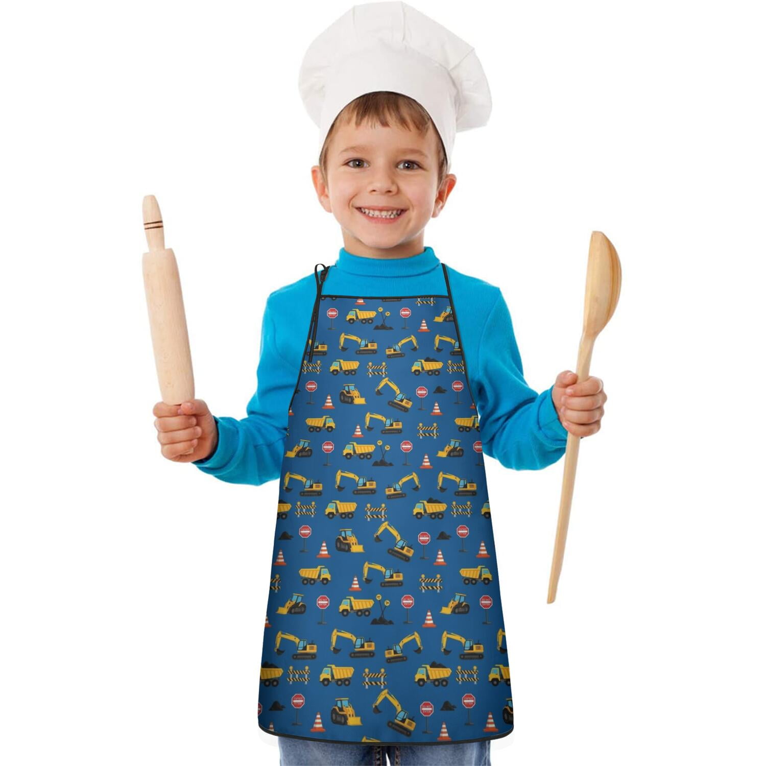 Cartoon Construction Vehicles Traffic Signs Kids Aprons for Girls and ...