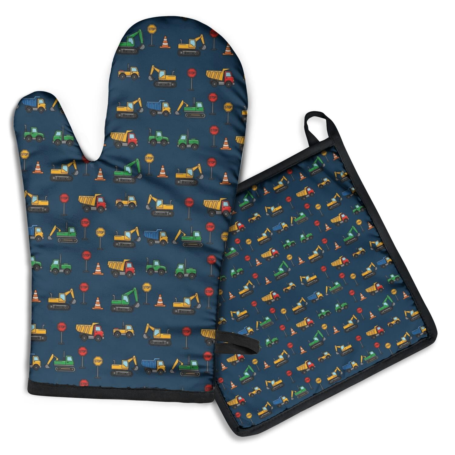 Cartoon Construction Vehicles Traffic Signs Kitchen Oven Mitt and Pot ...
