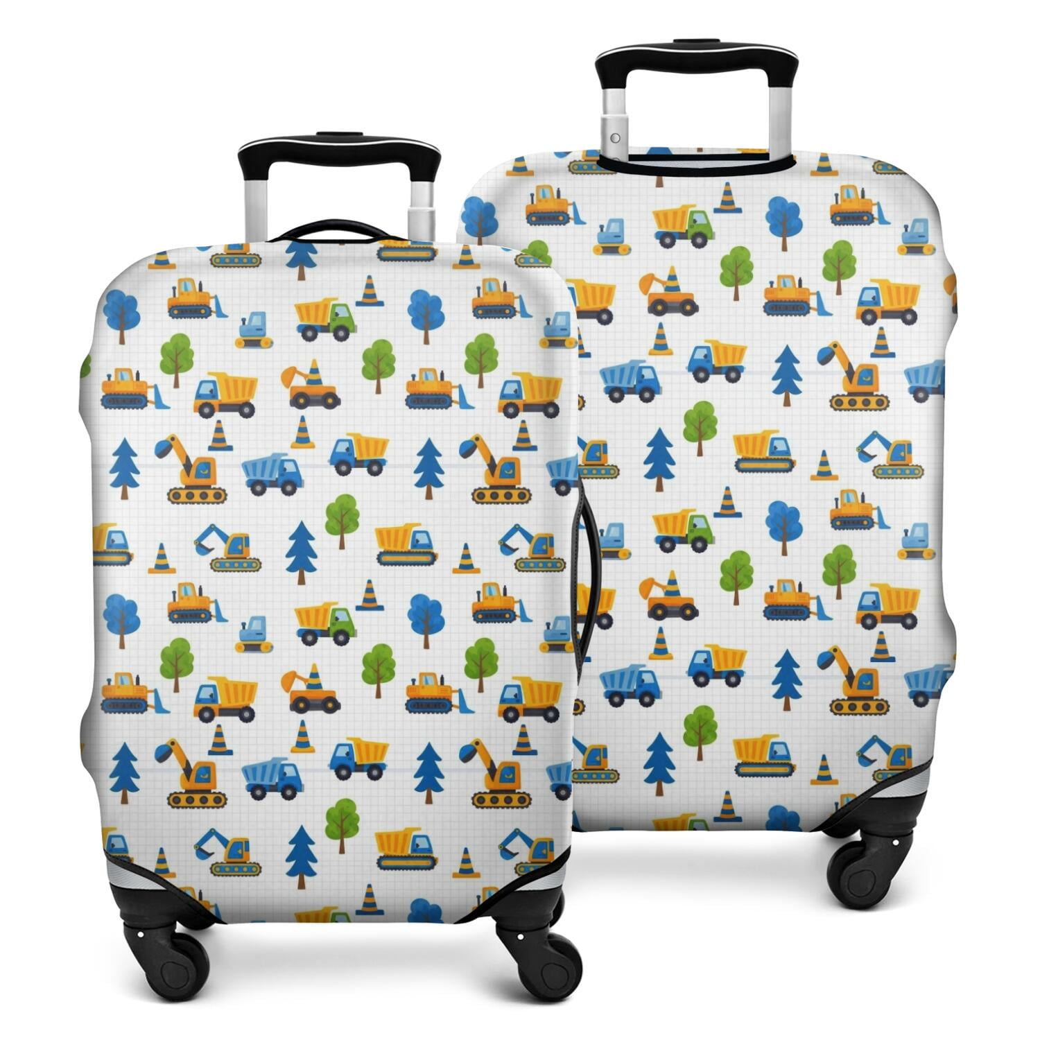 Cartoon Construction Vehicles Trees White Pattern Luggage Cover Fashion ...