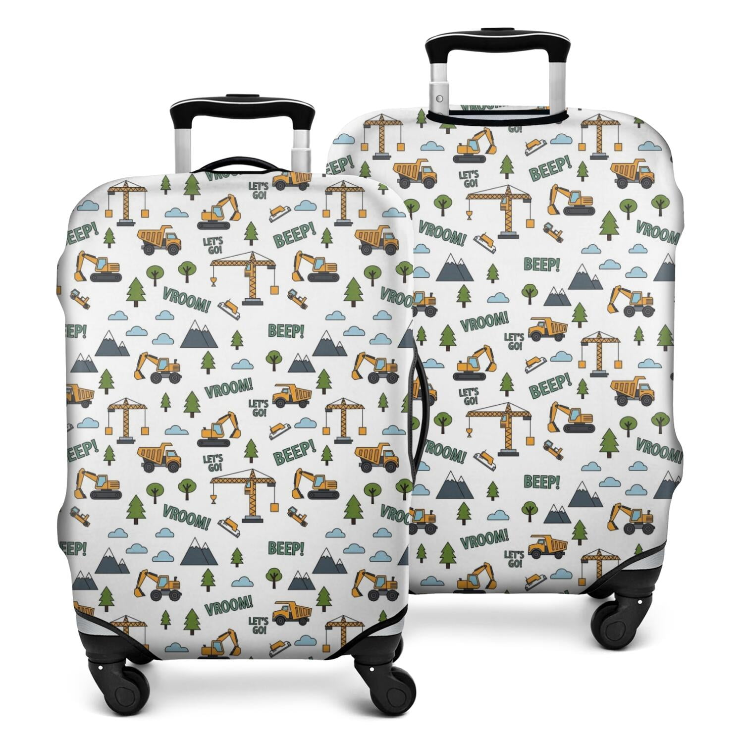 Cartoon Construction Vehicles Trees White Pattern Luggage Cover Fashion ...
