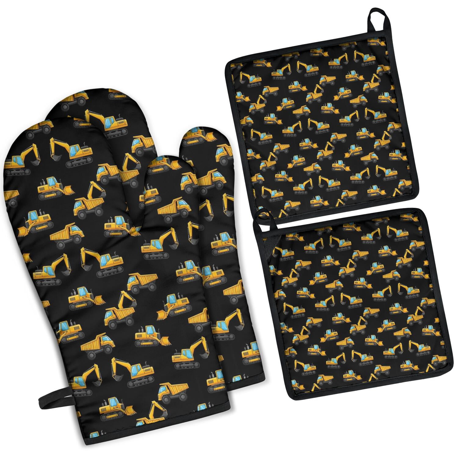 Cartoon Construction Vehicles Trucks Black Pattern Kitchen Oven Mitt ...