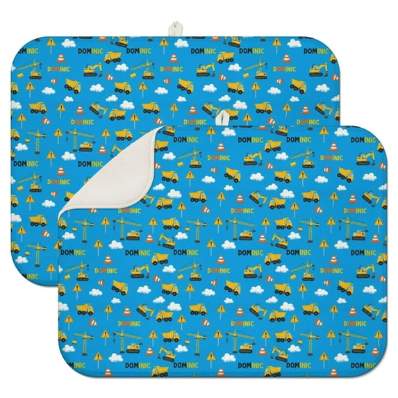 Cartoon Construction Vehicles Warning Signs Dish Drying Mat for Kitchen ...