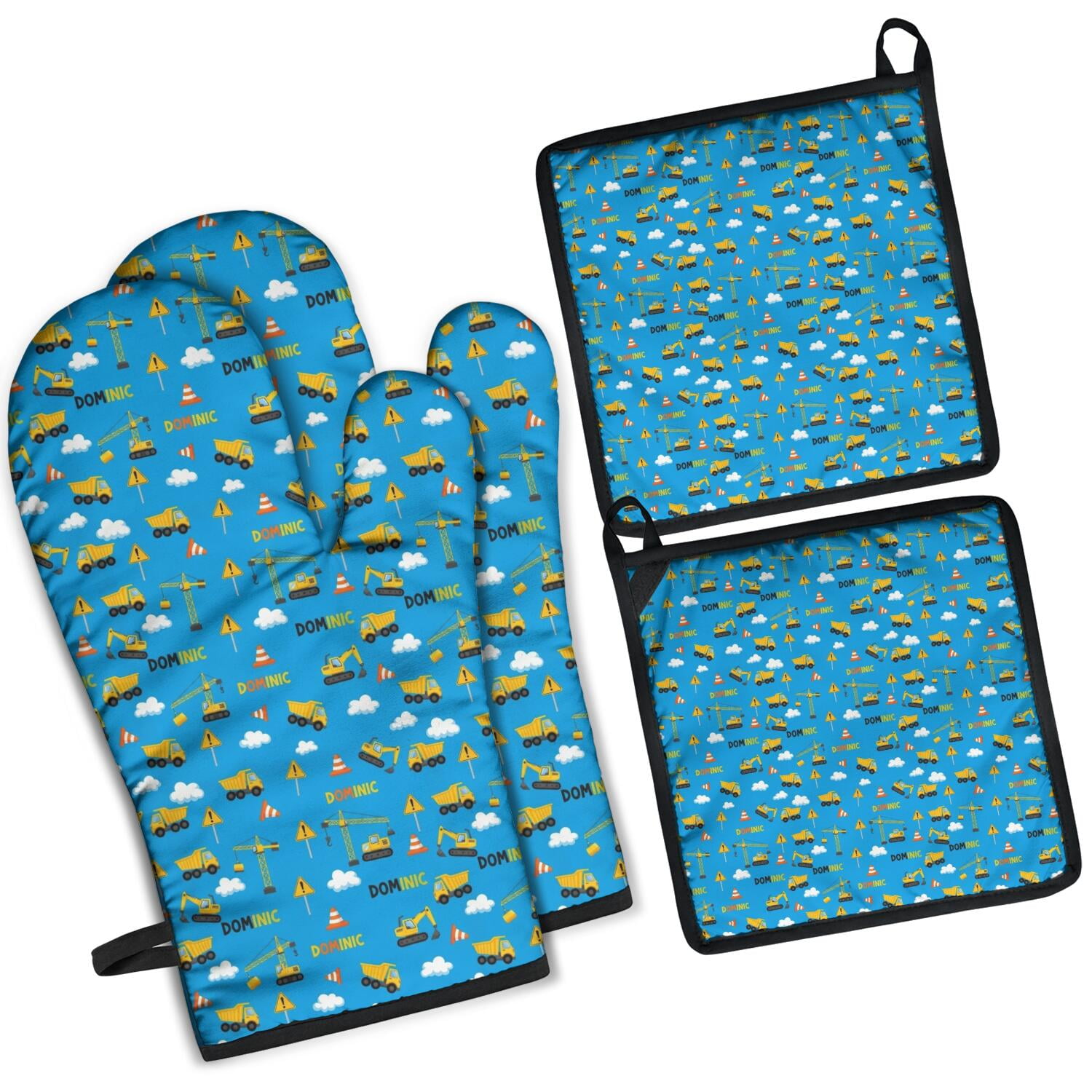 Cartoon Construction Vehicles Warning Signs Kitchen Oven Mitt and Pot ...