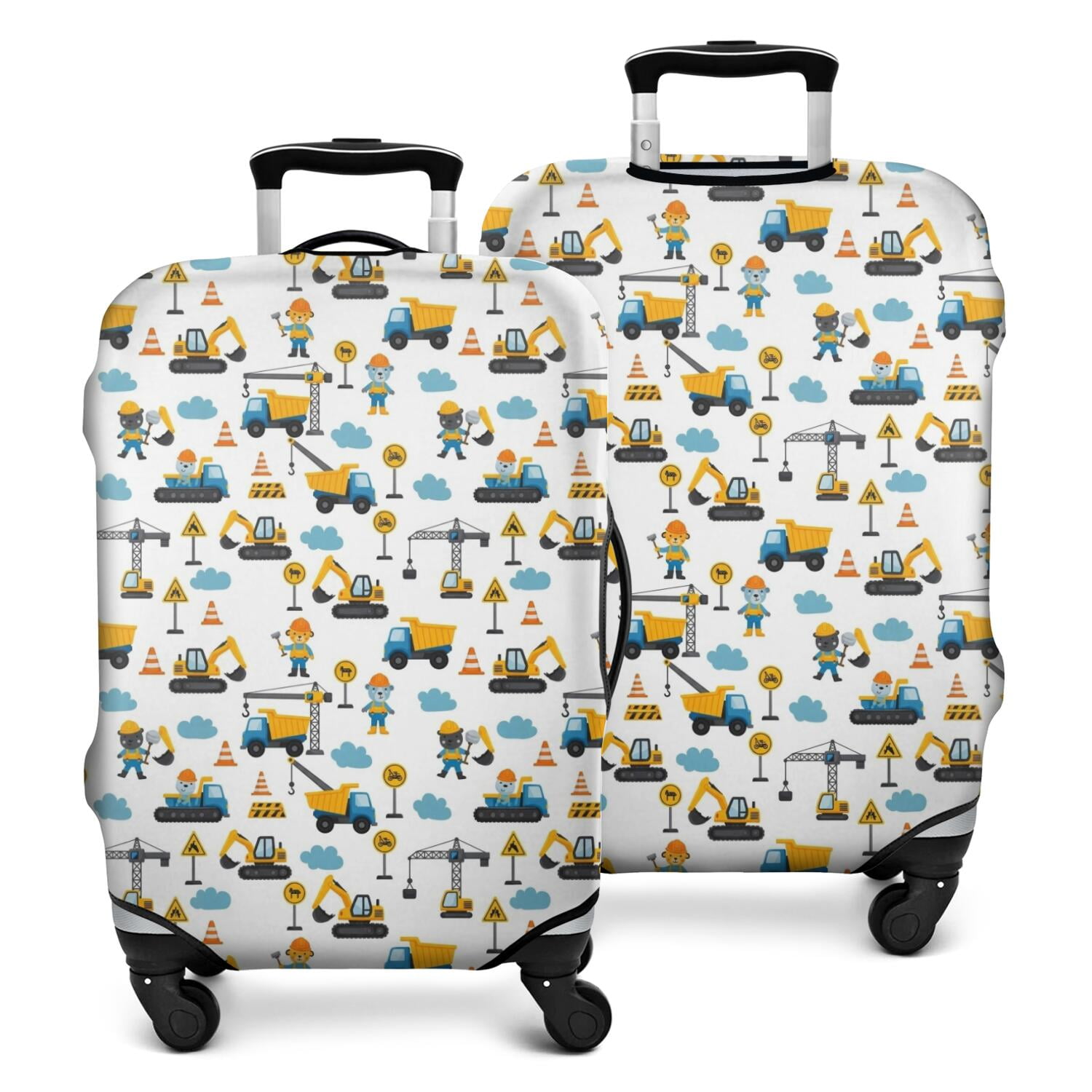 Cartoon Construction Vehicles Workers White Pattern Luggage Cover ...